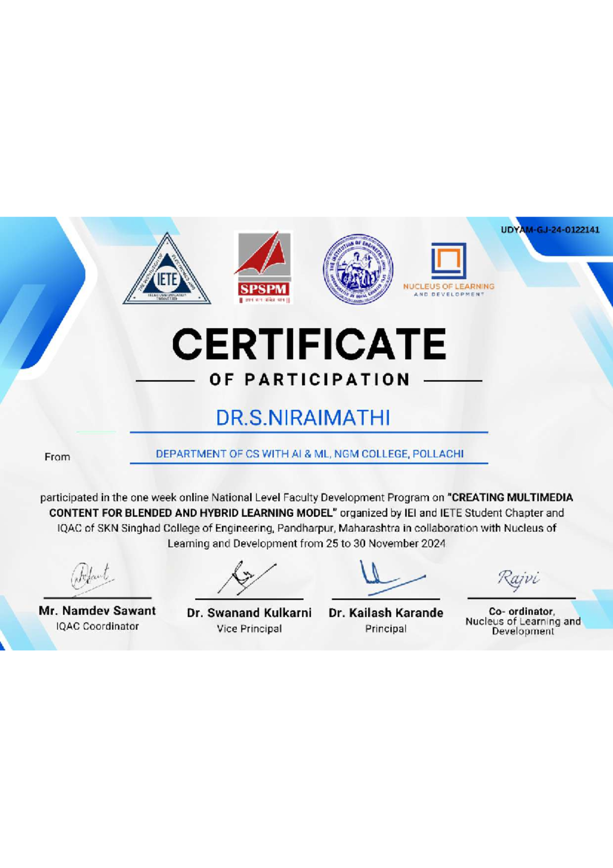 Certificate of Participation: Multimedia Content for Blended Learning ...