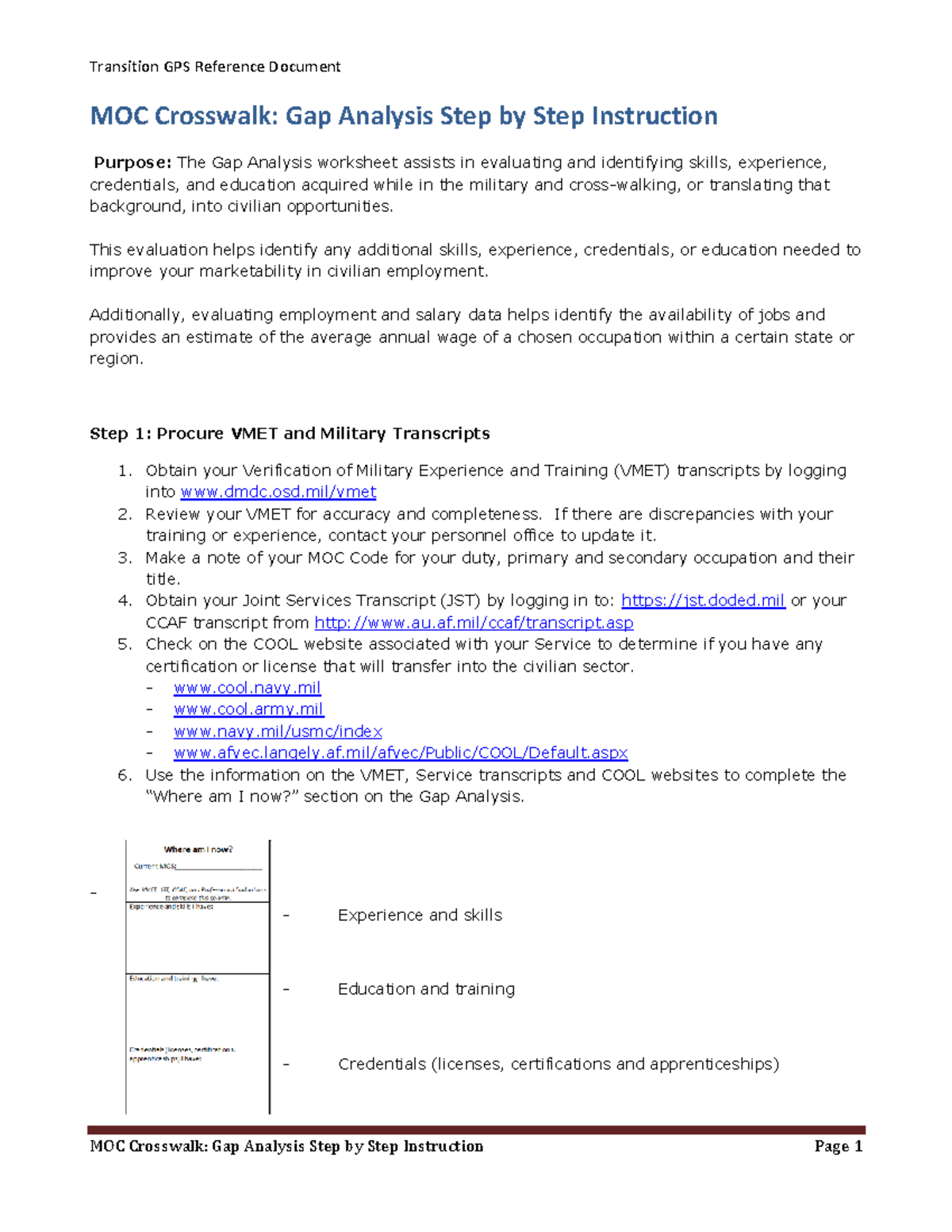 MOC Crosswalk Gap Analysis Instructions for Transition GPS Reference ...