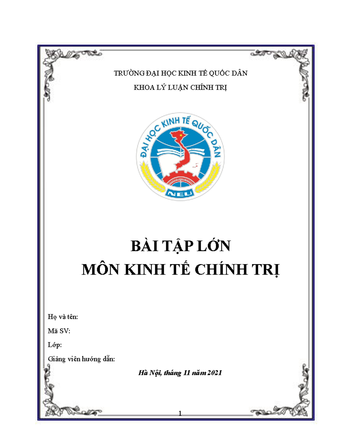 BTL KINH TẾ Chính TRỊ - sdsdsdsdsd - TRƯỜNG ĐẠI HỌC KINH TẾ QUỐC DÂN ...