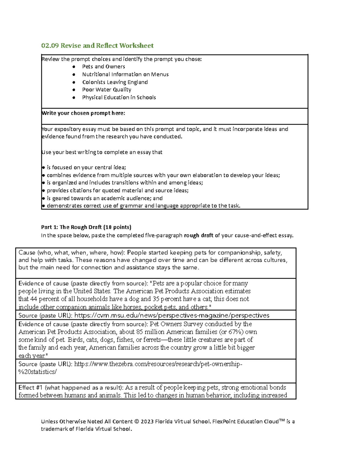 02 09 worksheet - 02 Revise and Reflect Worksheet Review the prompt ...