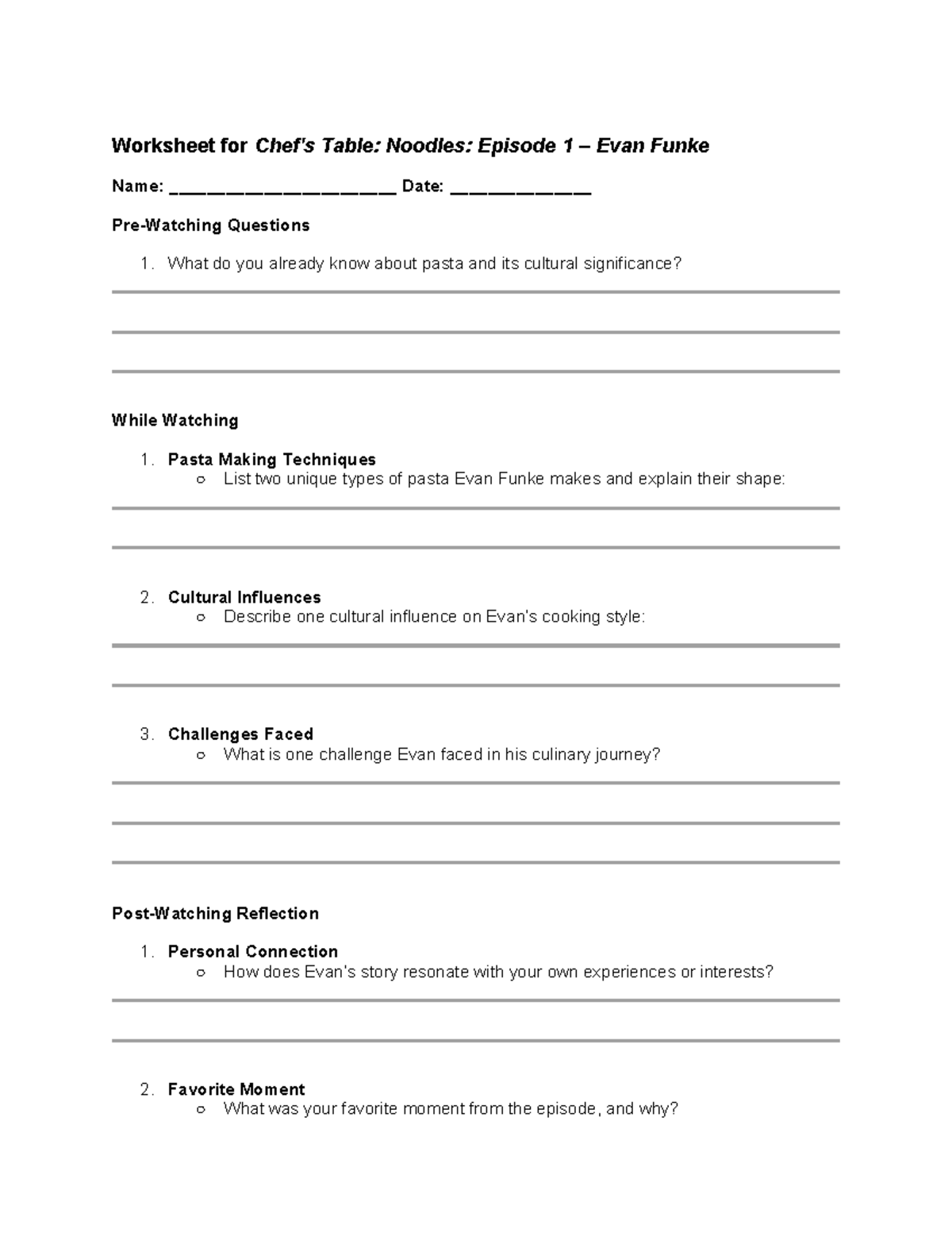 Worksheet for Chef's Table Noodles Episode 1 – Evan Funke - Worksheet ...