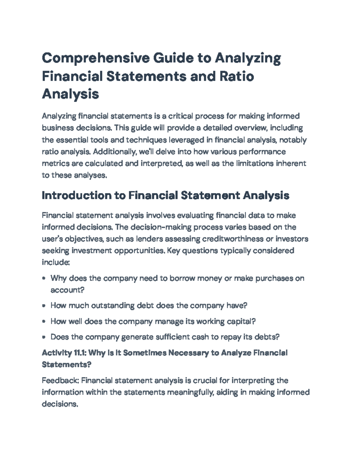 Comprehensive Guide to Financial Statement and Ratio Analysis ...