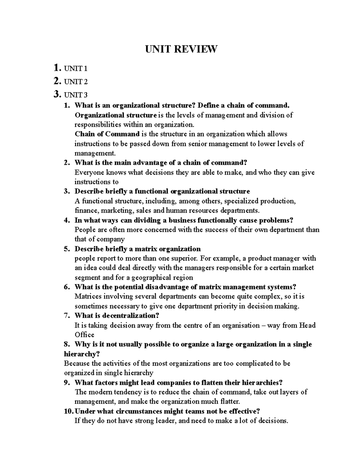 UNIT Review - UNIT REVIEW 1. UNIT 1 2. UNIT 2 3. UNIT 3 1. What is an ...