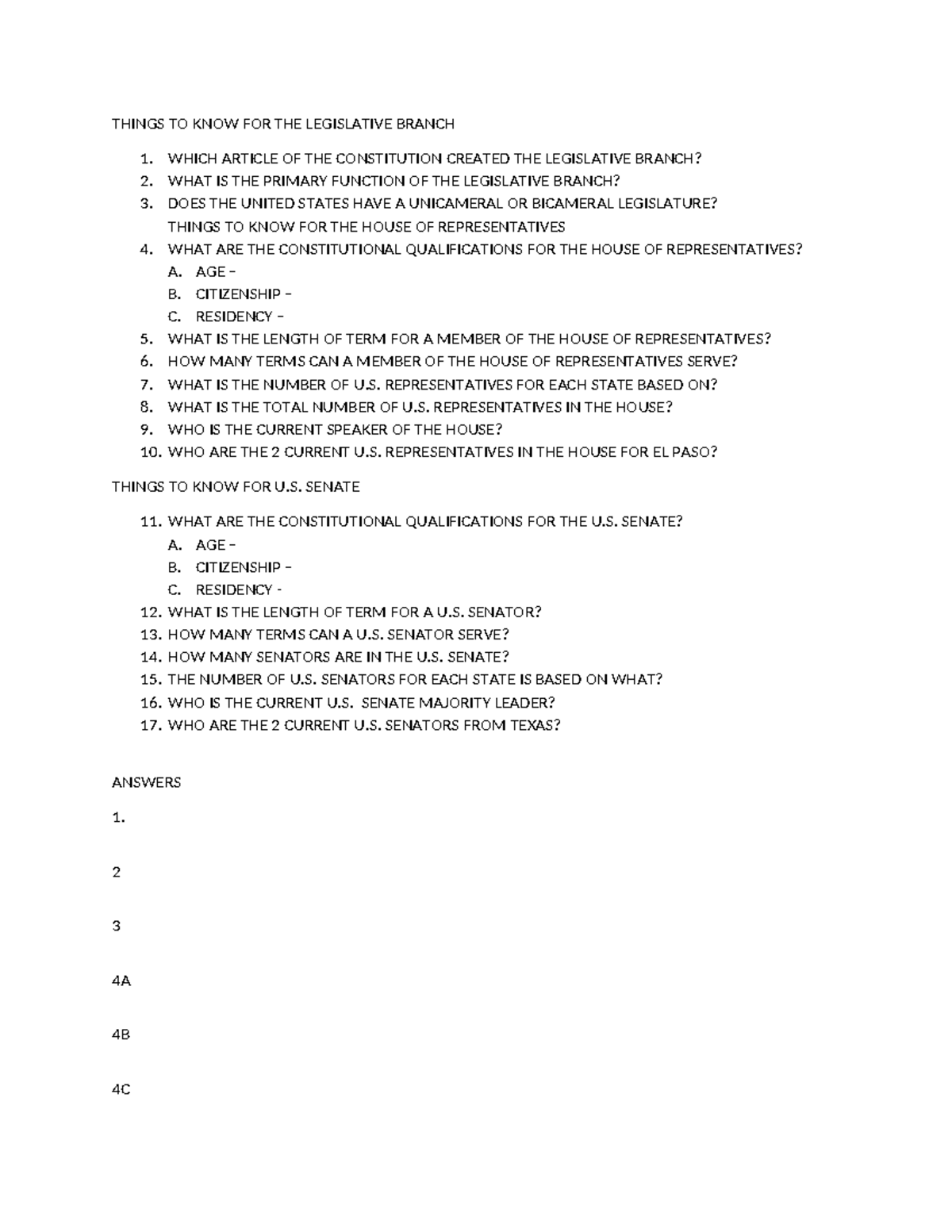 Legislative Branch Study Guide: Week 3 Test Review - Studocu