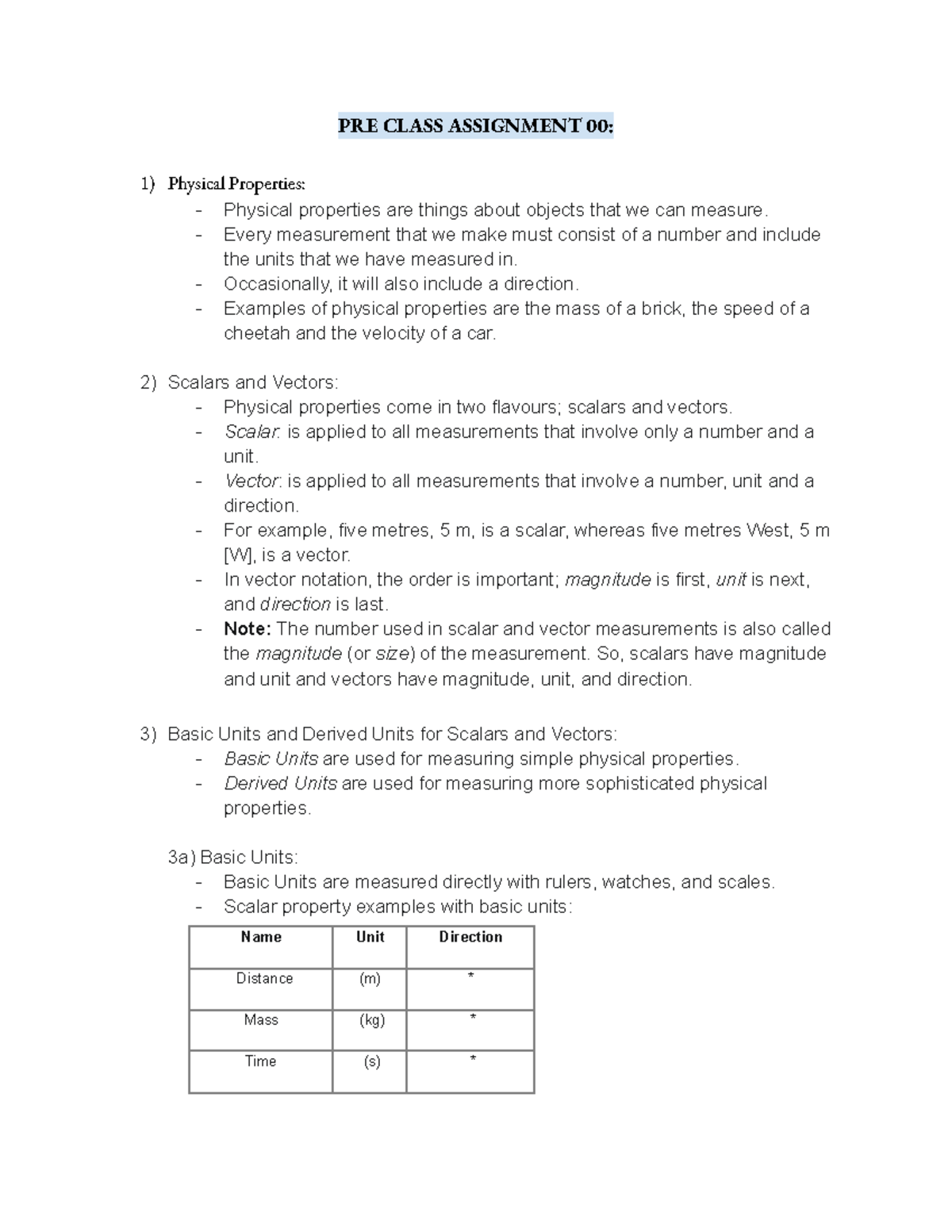 Physics 111 Pre-Class Assignment: Understanding Physical Properties and ...