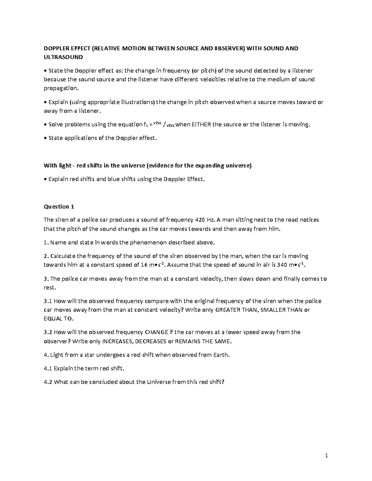 Doppler Effect Exam Guide: Understanding Sound and Light Shifts - Studocu