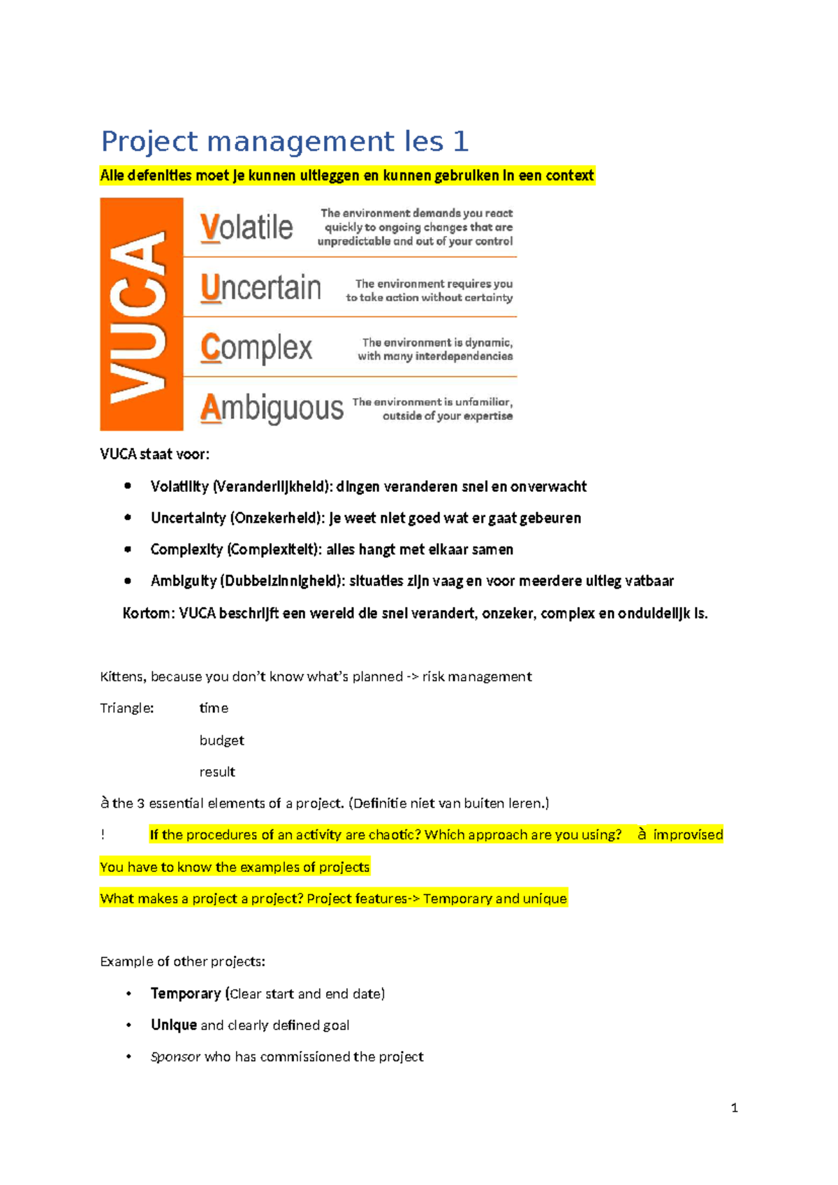 Project Management Les 1: VUCA, Waterfall & Agile Methodologies ...