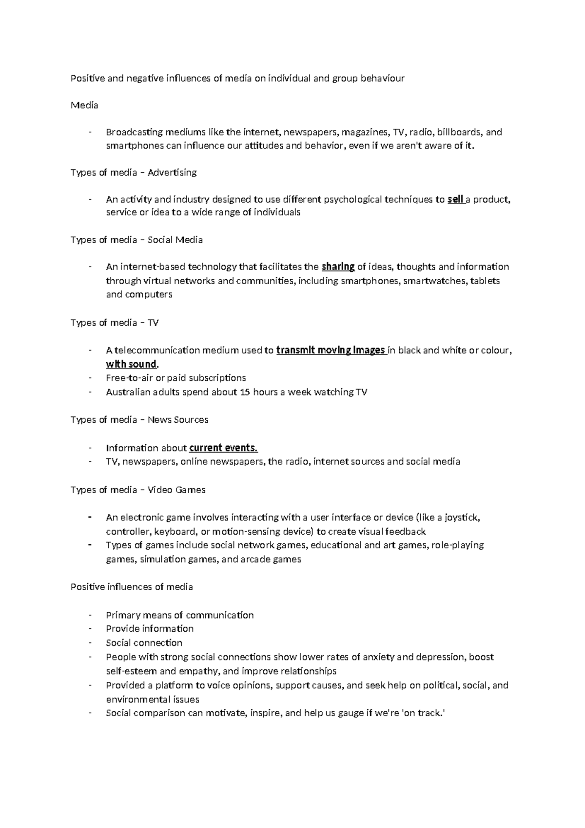 Positive and negative influences of media on individual and group ...