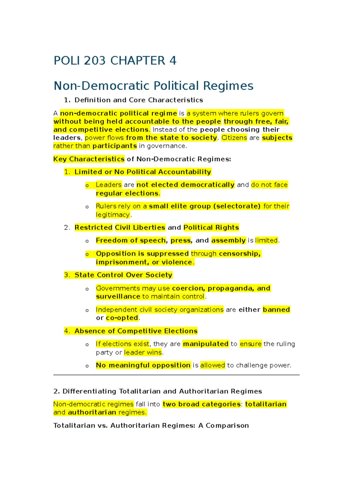 POLI 203 Chapter 4 - Understanding Political Regimes and Their ...