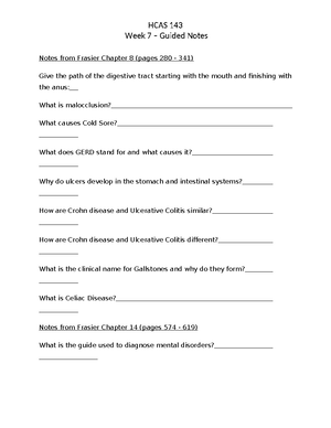 HCAS143 - Week 7 Guided Notes - Week 7 – Guided Notes Notes from ...