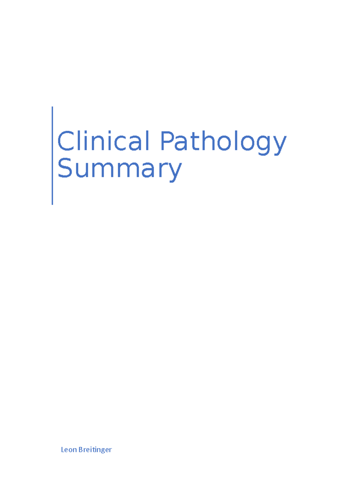 Clinical Pathology (Lecture Notes) - Summary of Key Concepts - Studocu