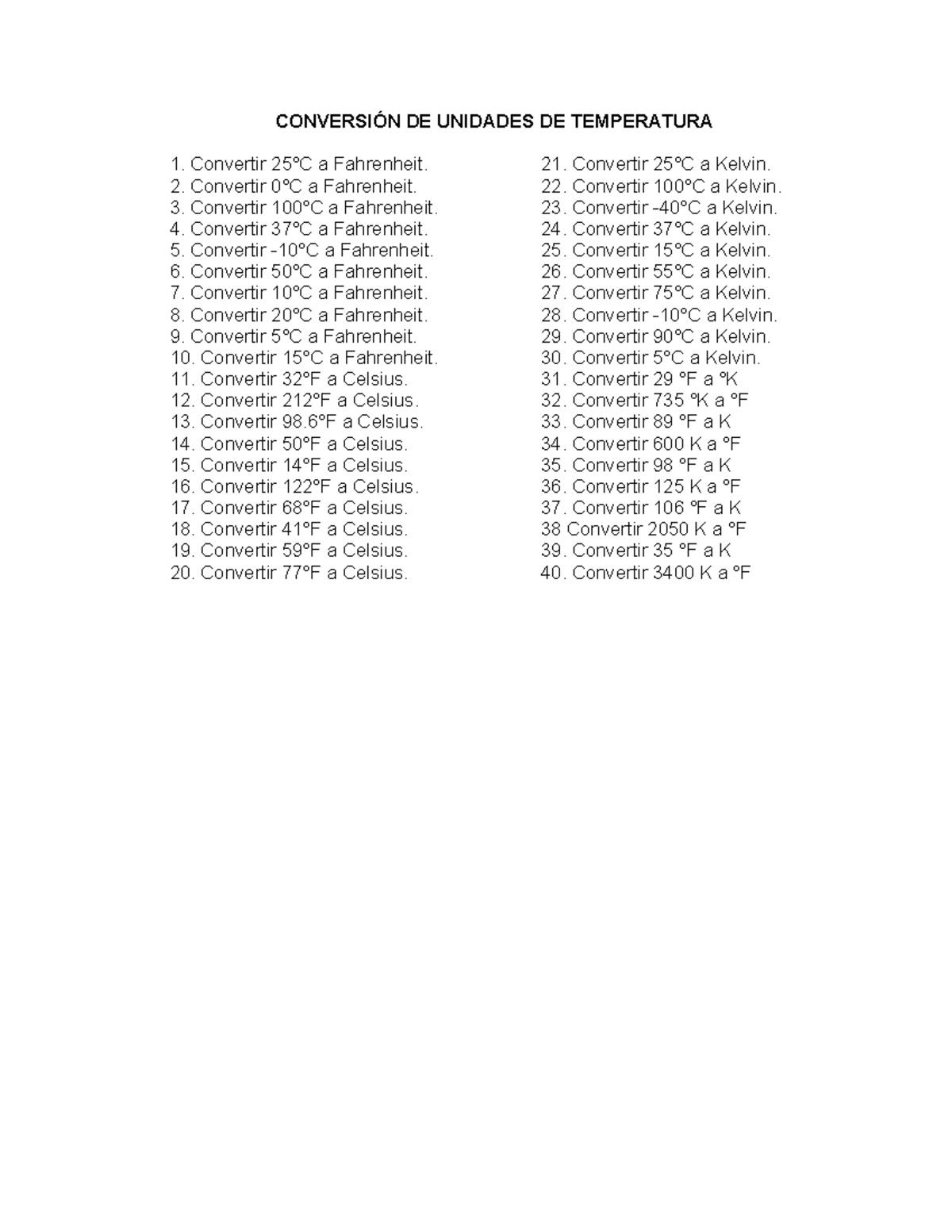 Conv Unid Temp - Ejercicios Prácticos de Conversión de Temperatura ...