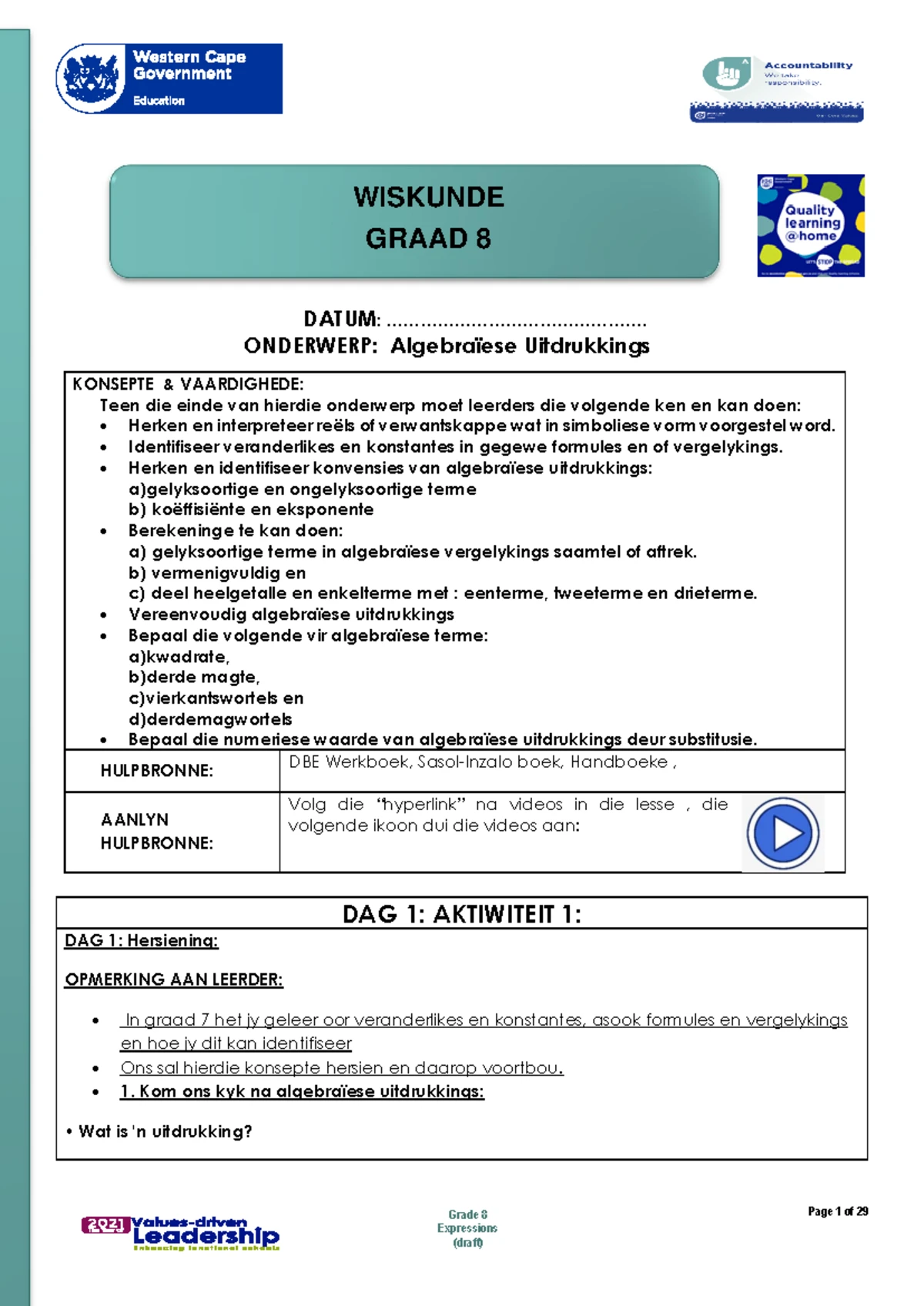 Algebra and Equations Notes Grade 11 - Algebraic Expressions Equations ...