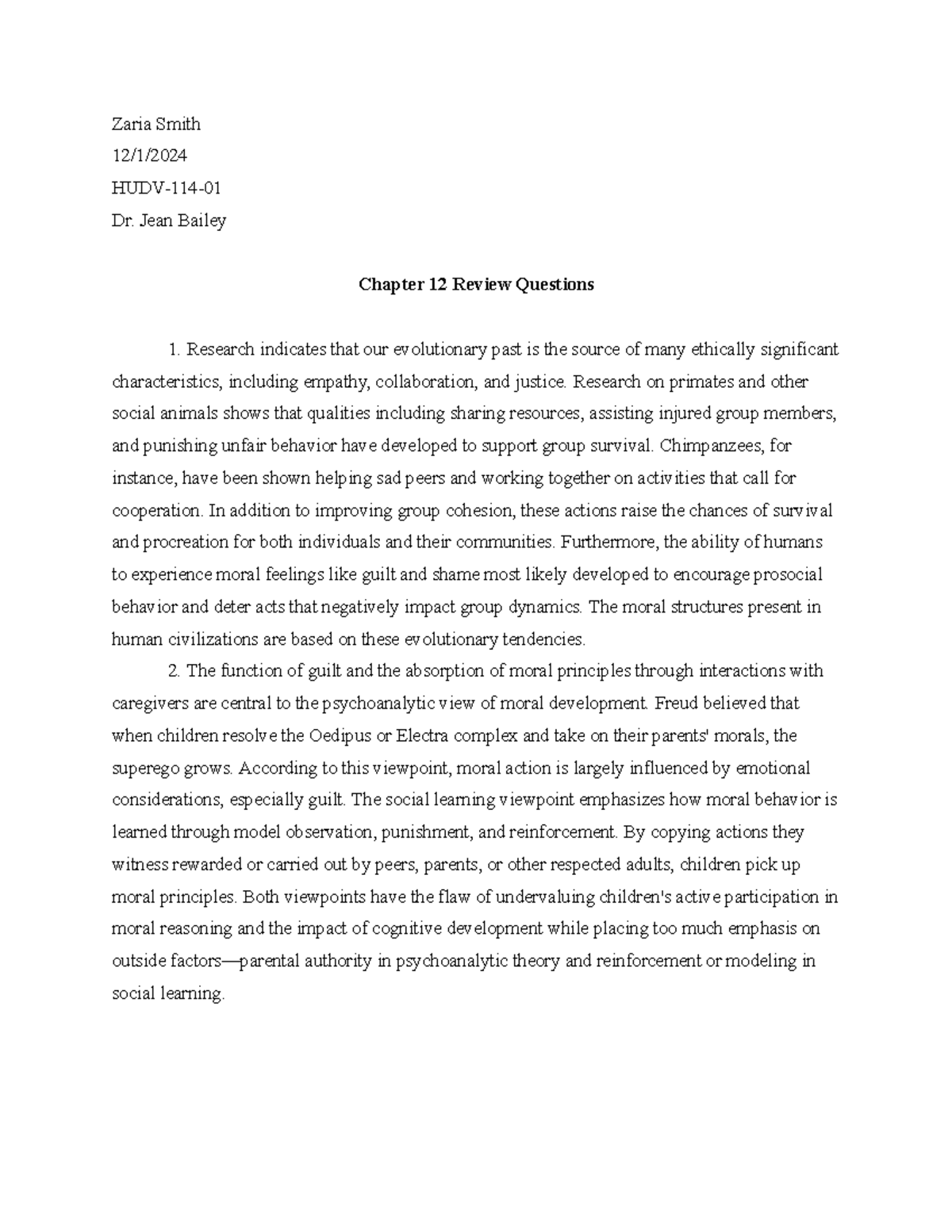 Chapter 12 Review Questions - Zaria Smith 12/1/ HUDV-114- Dr. Jean ...