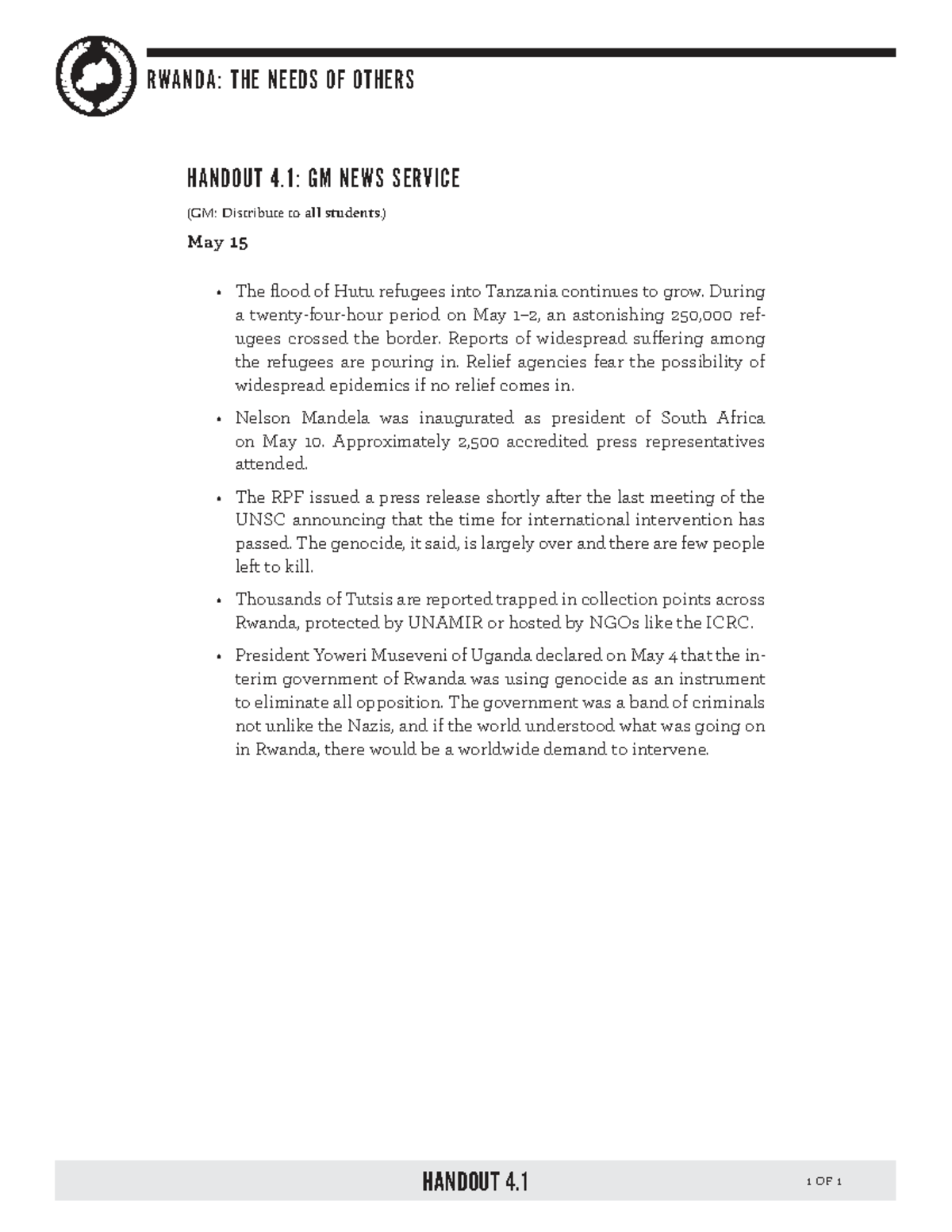 RWANDA: HANDOUT 4.1 - GENOCIDE & REFUGEE CRISIS UPDATE - Studocu