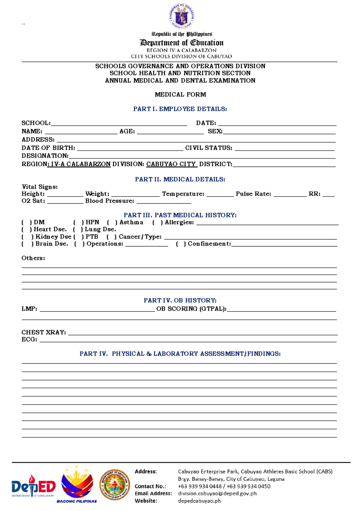 APE FORM 1 MEDICAL EXAMINATION 2024 - Print on A4 Size - Studocu