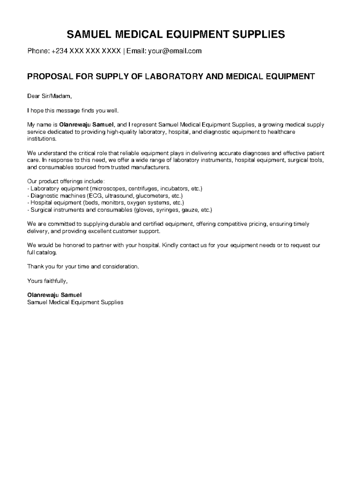Medical Equipment Proposal by Samuel Medical Supplies - Studocu