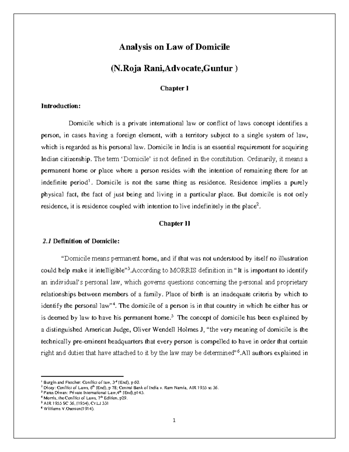 Law of Domicile: An In-Depth Analysis and Implications (N.Roja Rani ...