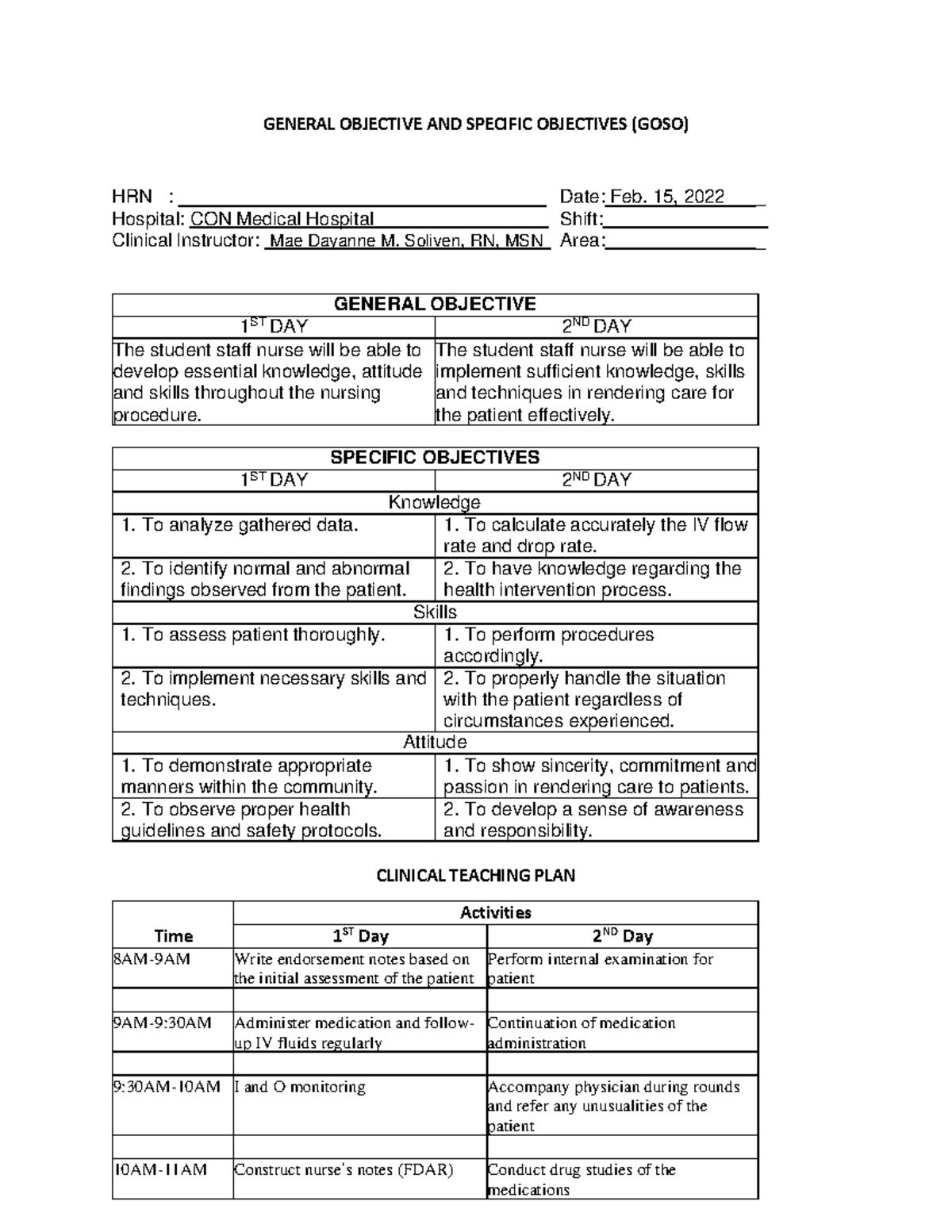 Week 6 Workbook - GENERAL OBJECTIVE AND SPECIFIC OBJECTIVES (GOSO) HRN ...