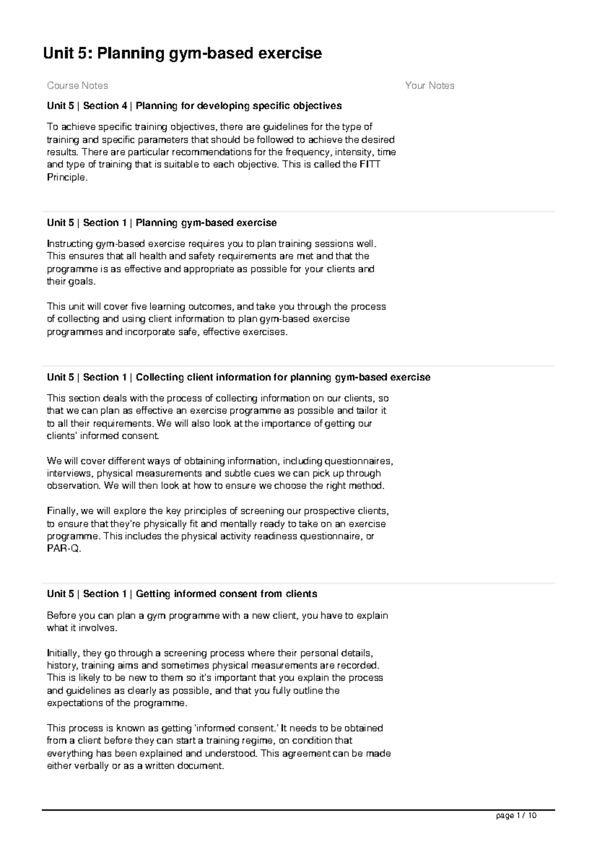 Planning gym-based exercise - Unit 5: Planning gym-based exercise ...