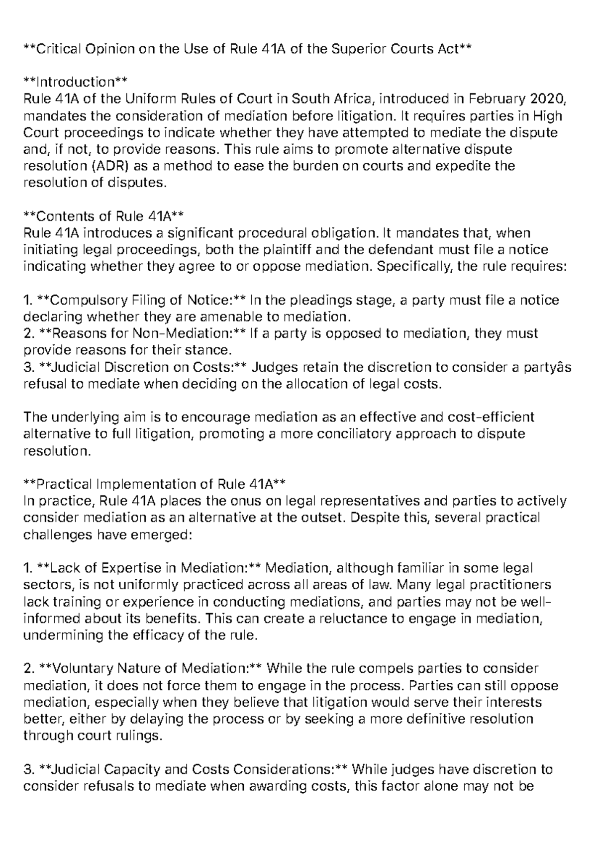 Rule 41A Critical Opinion - Summary and Analysis of Its Impact - Studocu