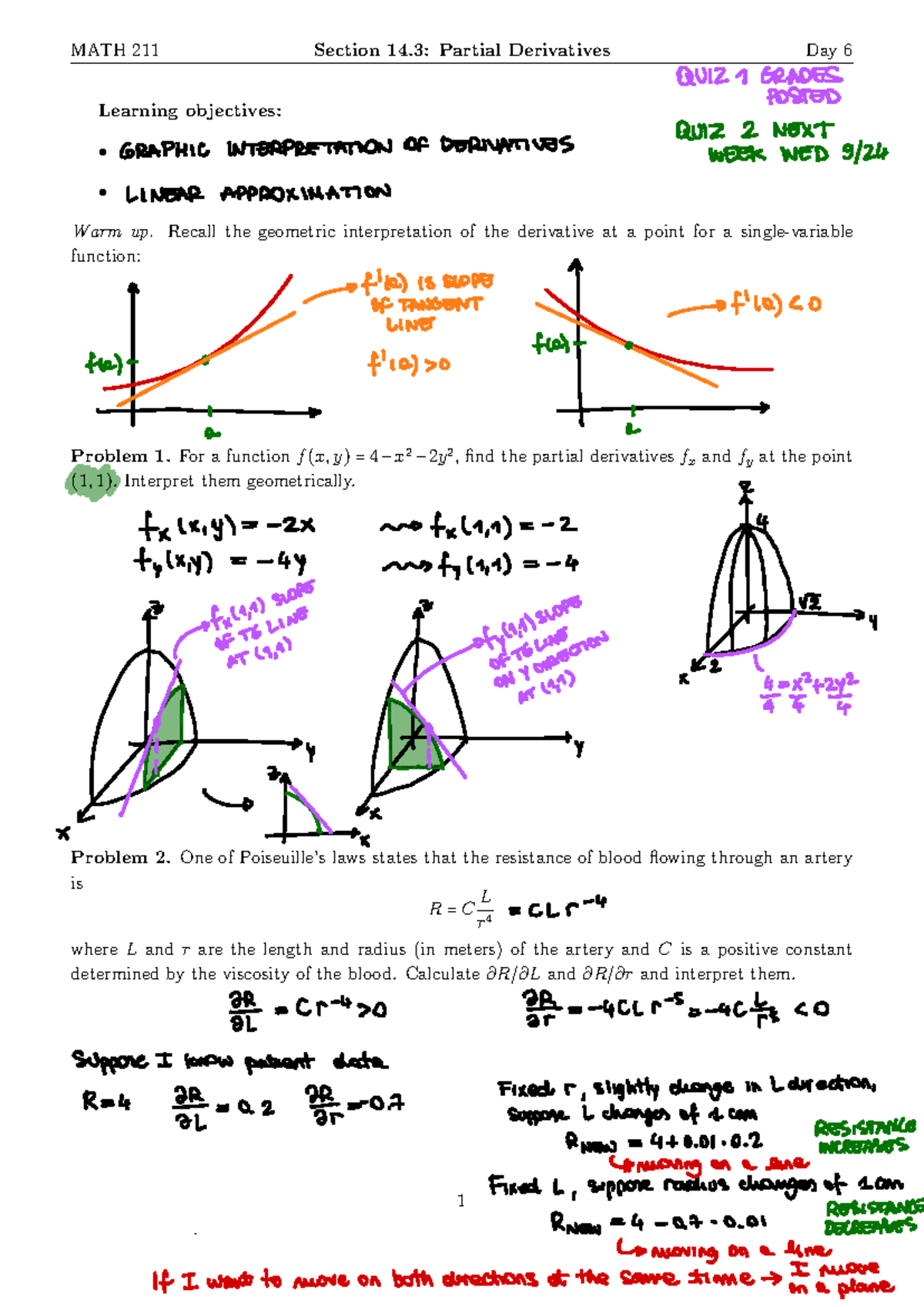 MATH 211: Partial Derivatives & Linear Approximation Lecture Notes ...