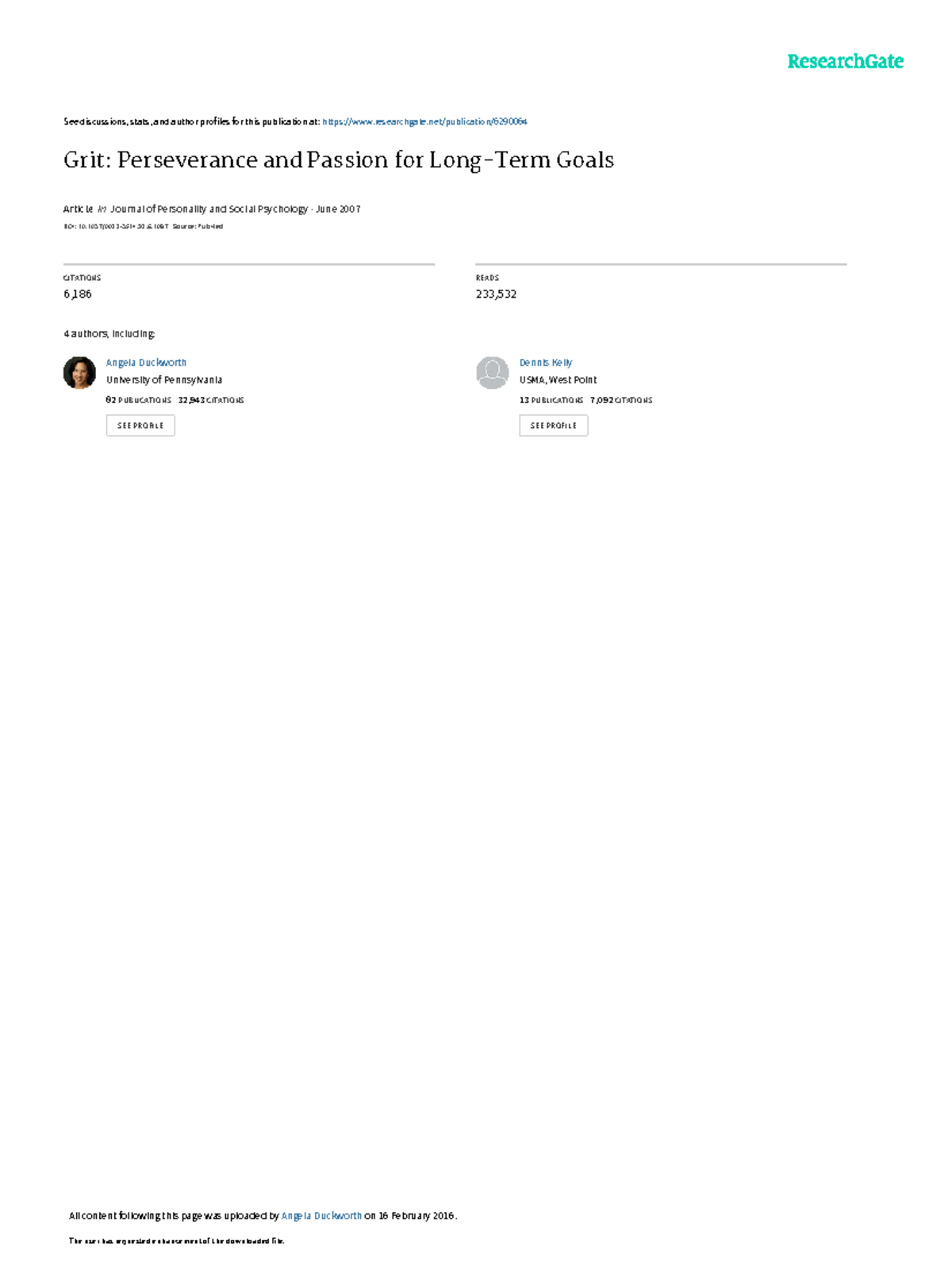 Grit: Perseverance and Passion for Long-Term Goals (PSY 101) - Studocu