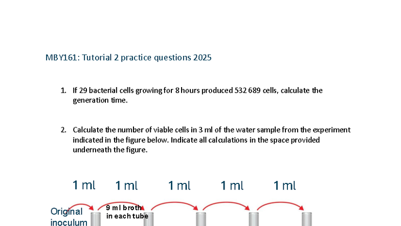 MBY161: Tutorial 2 Practice Questions and Calculations 2025 - Studocu