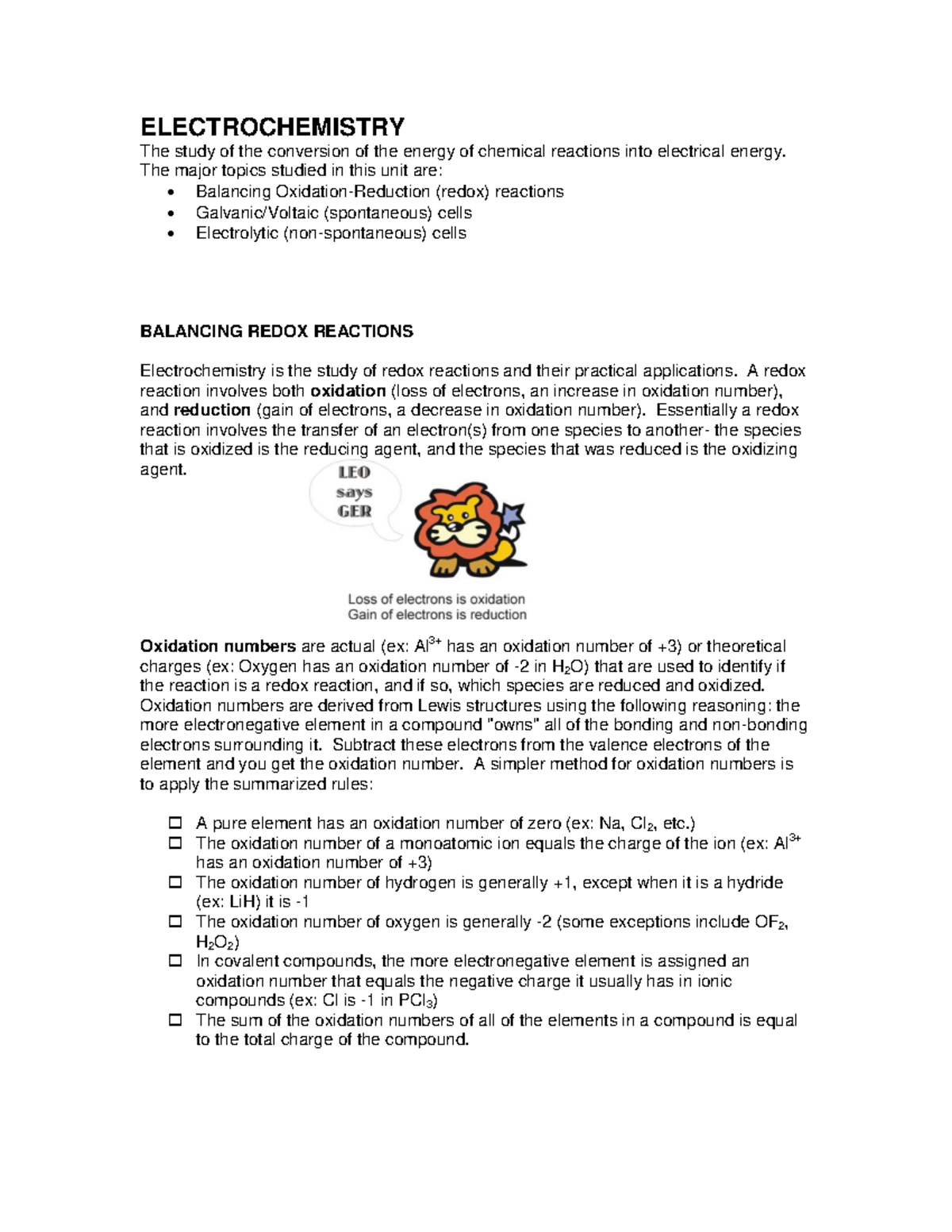 Electrochemistry Notes: Understanding Redox Reactions and Cells - Studocu