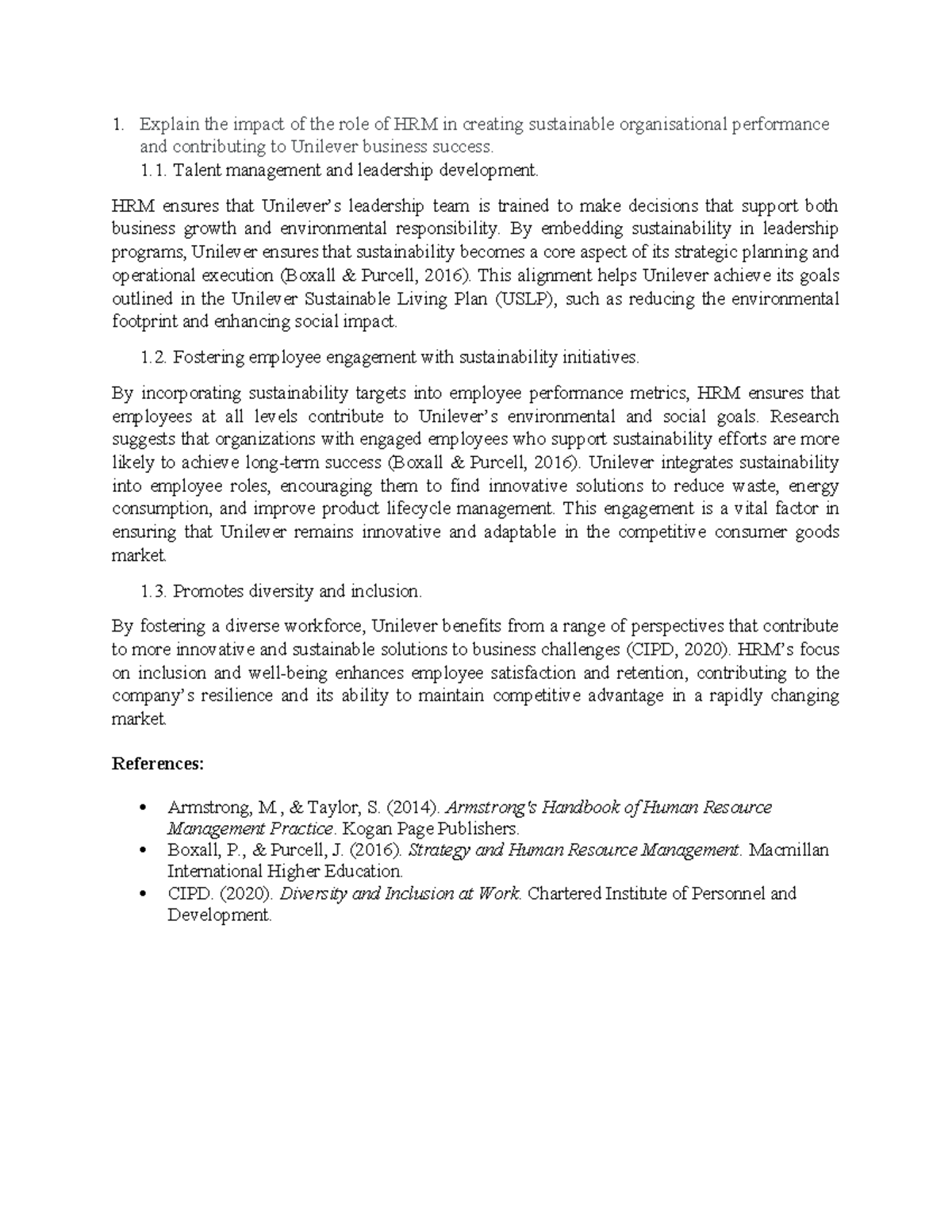HRM Group 4: The Role of HRM in Unilever's Sustainable Success - Studocu