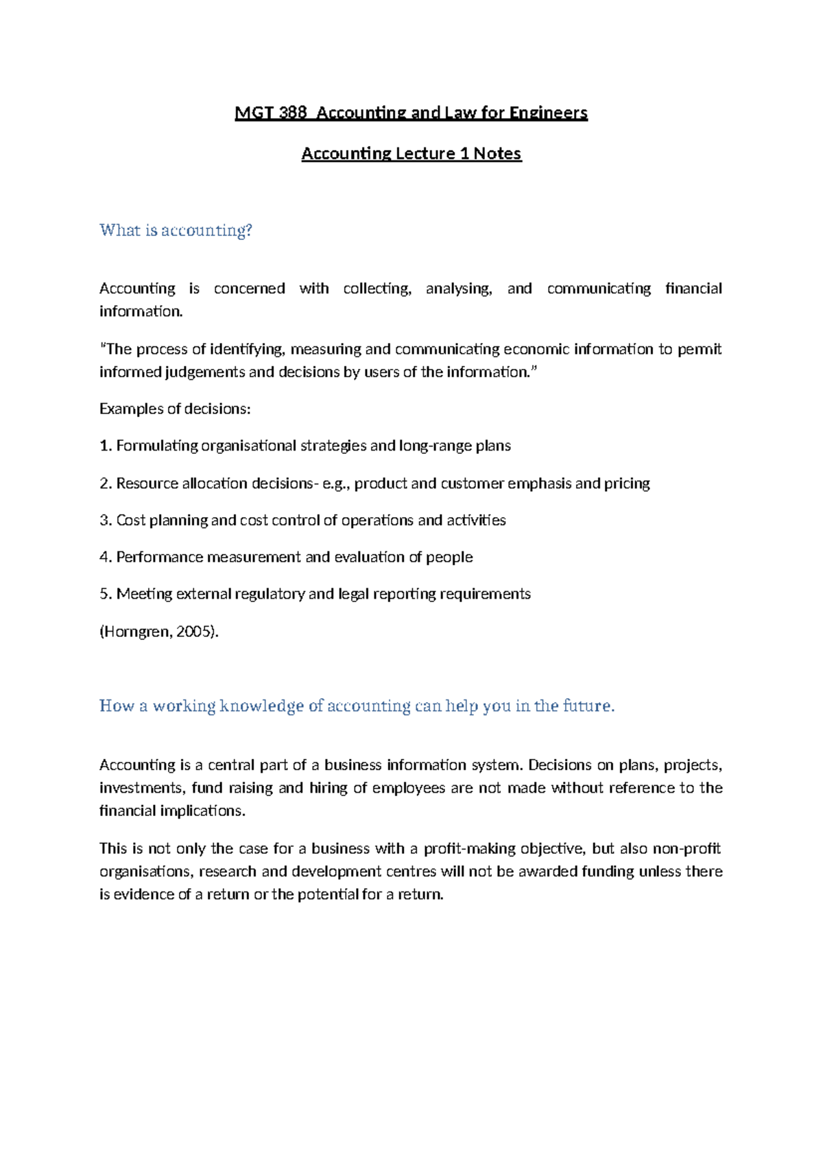 MGT 388 Accounting Lecture 1: Introduction to Accounting Principles ...