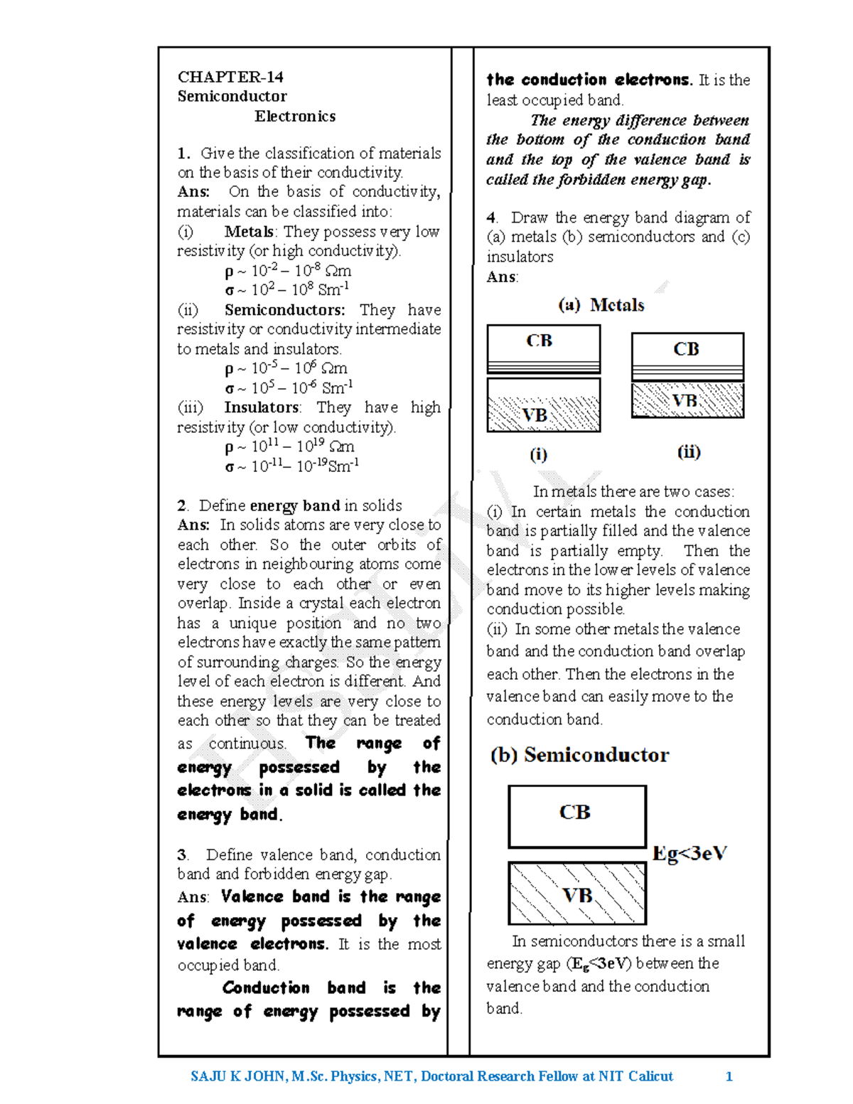 Physics 1: Semiconductor Electronics Overview and Key Concepts - Studocu