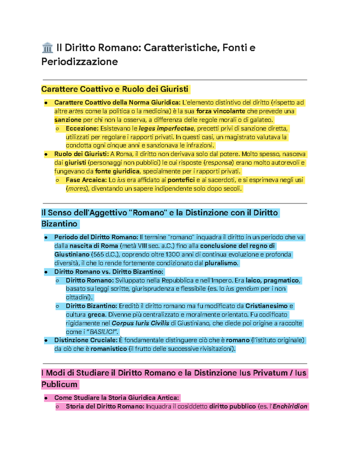 Riassunto Diritto Romano: Caratteristiche, Fonti e Periodizzazione ...