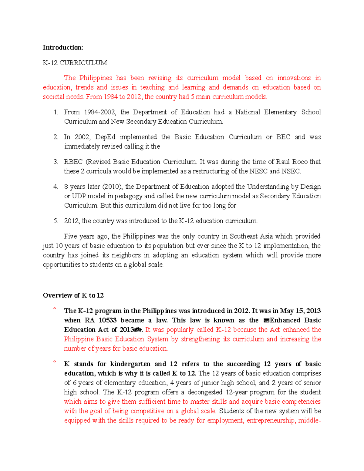 KTO12 - K-12 Curriculum Lectures and Overview - Studocu