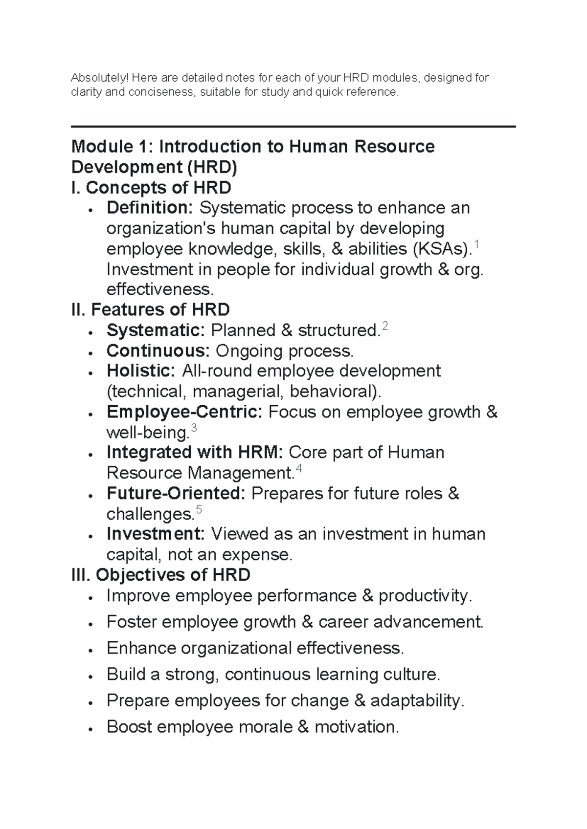 HRD 101: Comprehensive Short Notes on Human Resource Development - Studocu