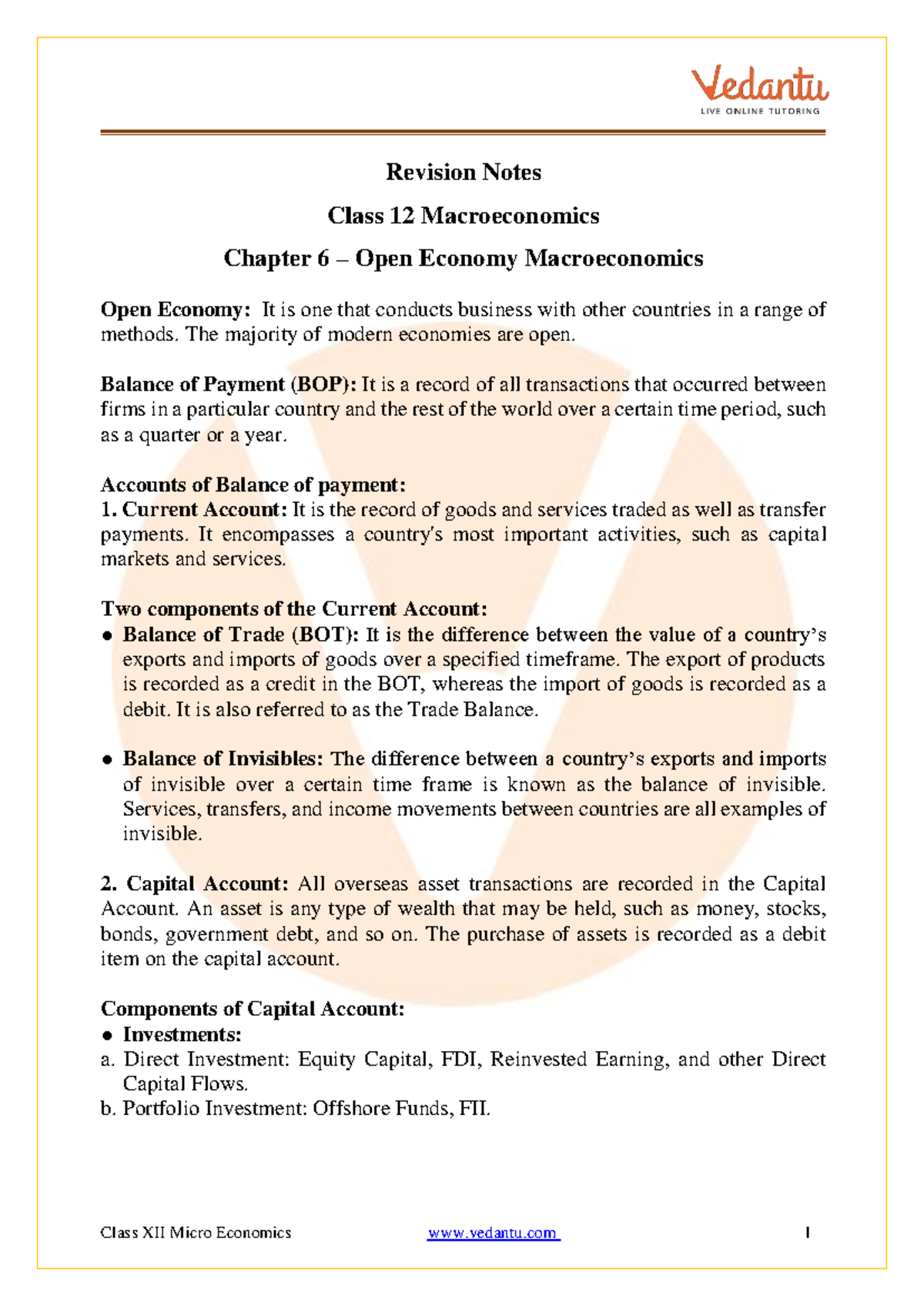 Class 12 Macroeconomics Chapter 6: Open Economy Notes CBSE PDF - Studocu