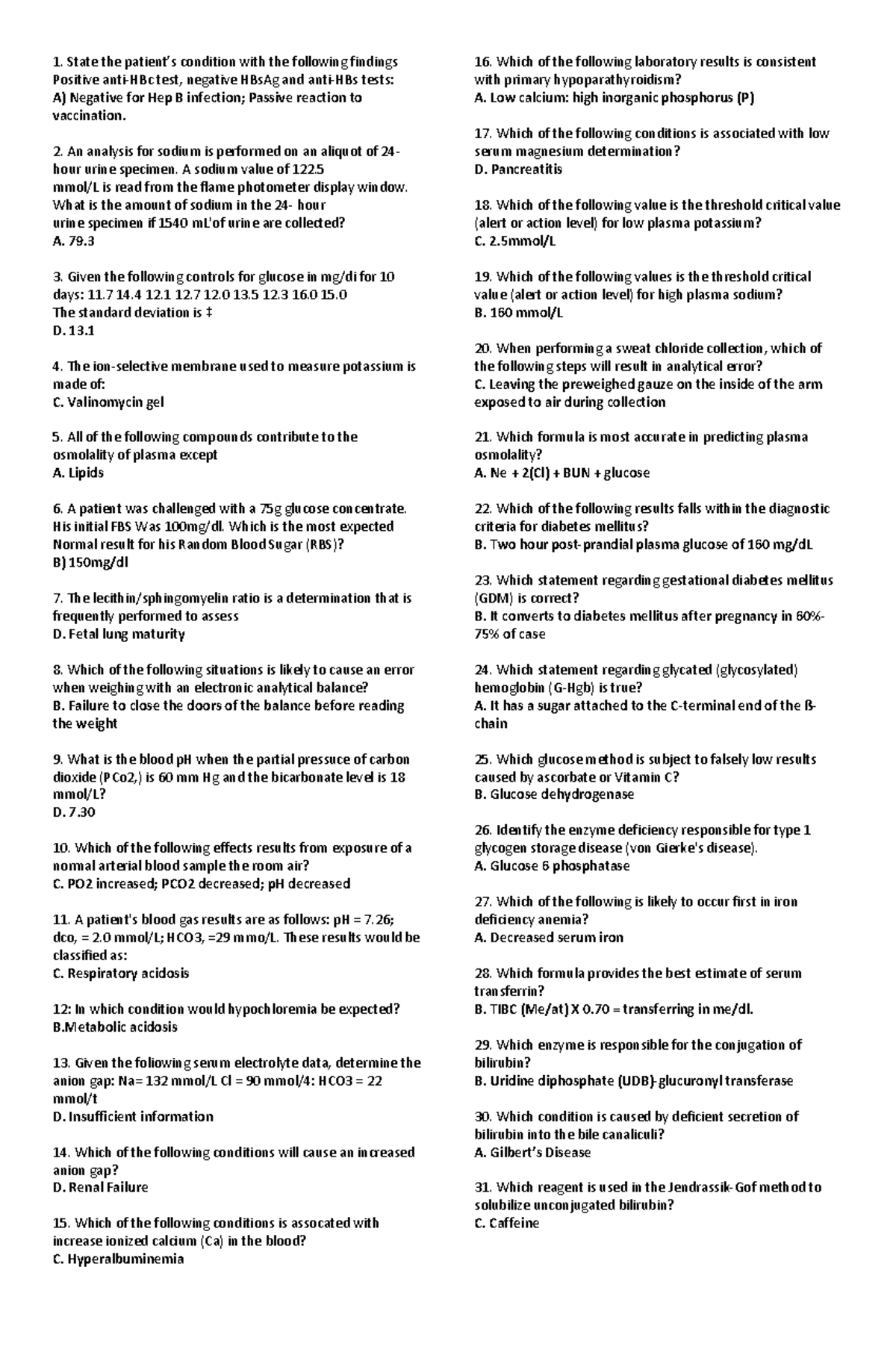 CC2 - Final Exam Review: Key Laboratory Findings and Analyses - Studocu