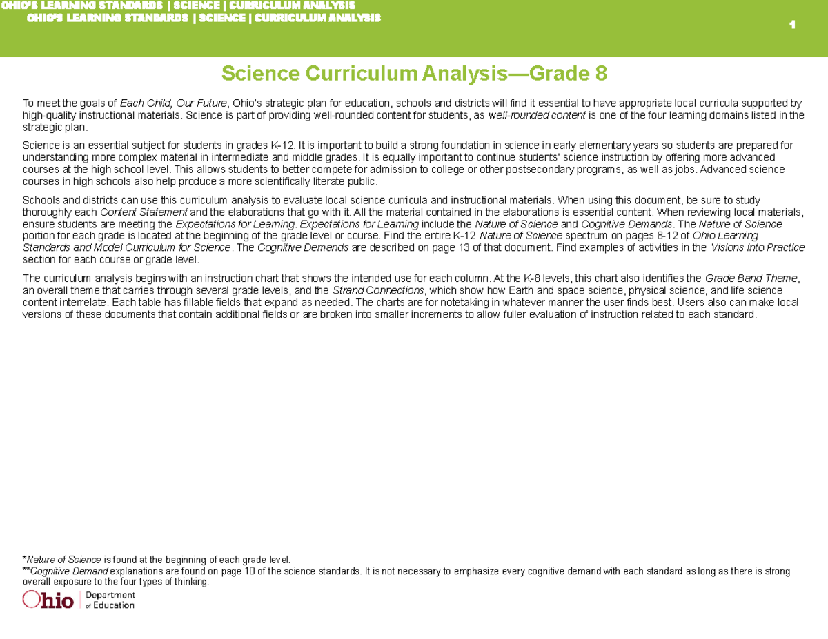 Curriculum-Analysis-Grade-8 - Science Curriculum Analysis—Grade 8 To ...