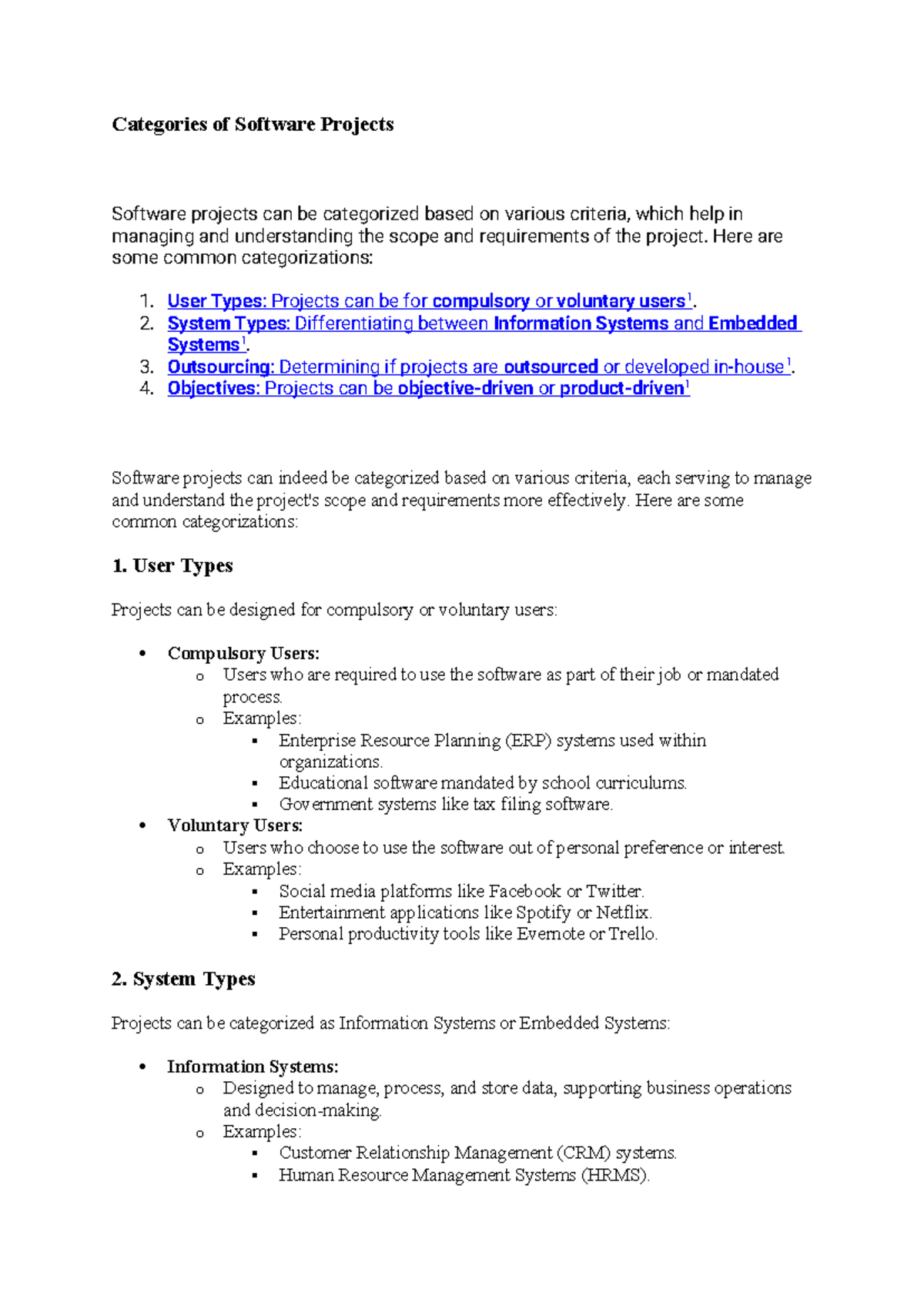 Categorizing Software Projects: Types, Goals, and Management Criteria ...