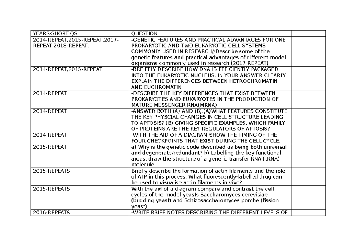 QS 2017 REPEAT: Key Topics in Prokaryotic & Eukaryotic Cell Systems ...