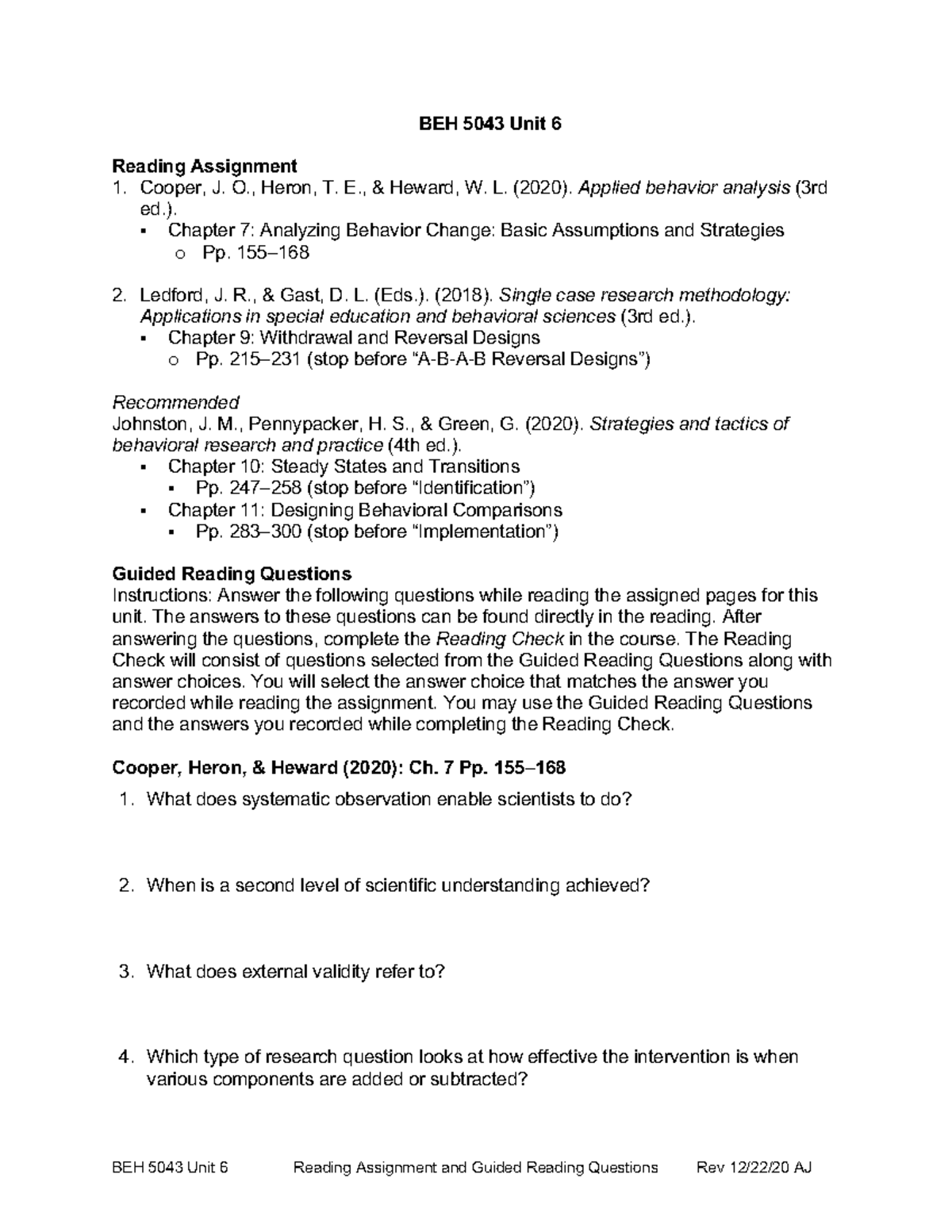 BEH 5043 Unit 6 Reading Assignment and Guided Reading Questions - O., Heron, T. E., & Heward, W ...