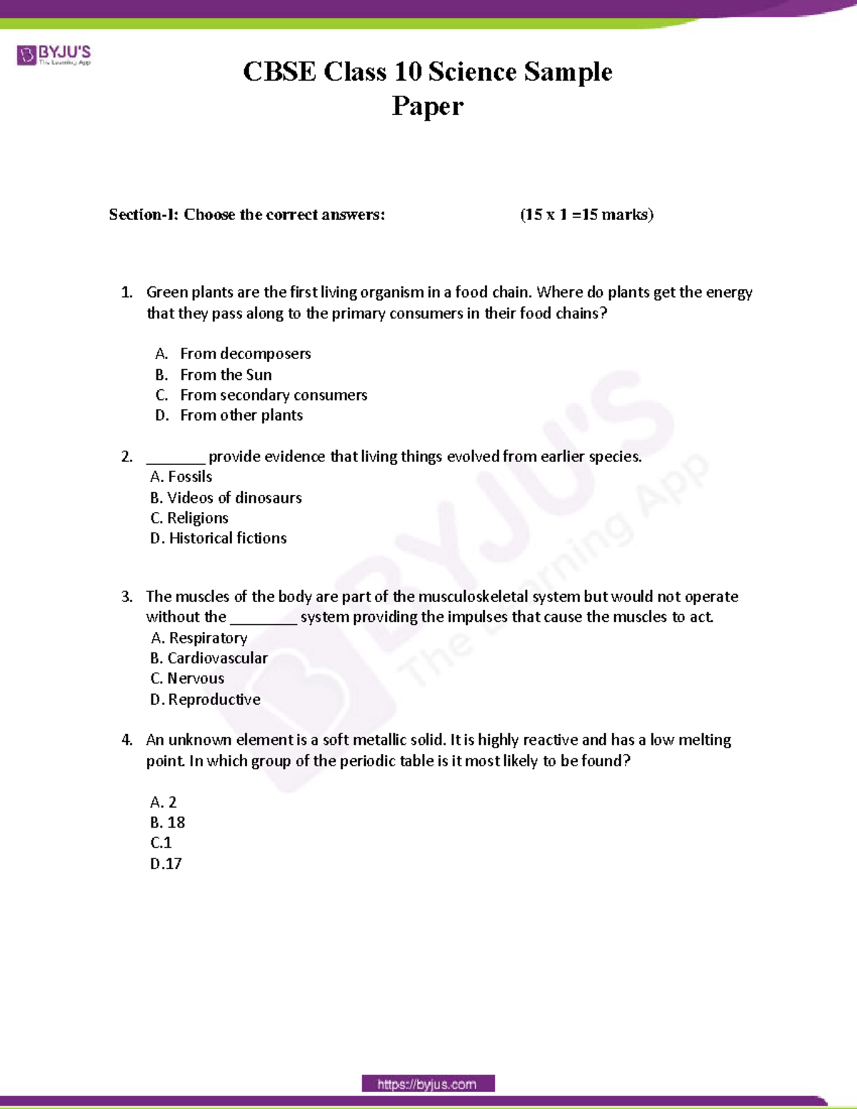 CBSE Class 10 Science Sample Paper with Answers and Explanations - Studocu