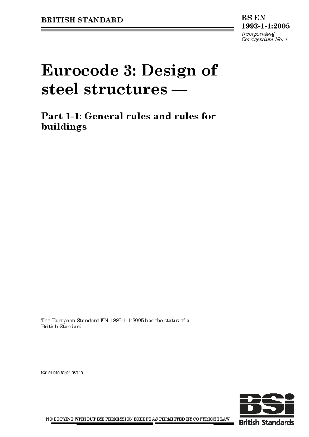 BS EN 1993-1-1:2005 Eurocode 3 - Design of Steel Structures - Studocu