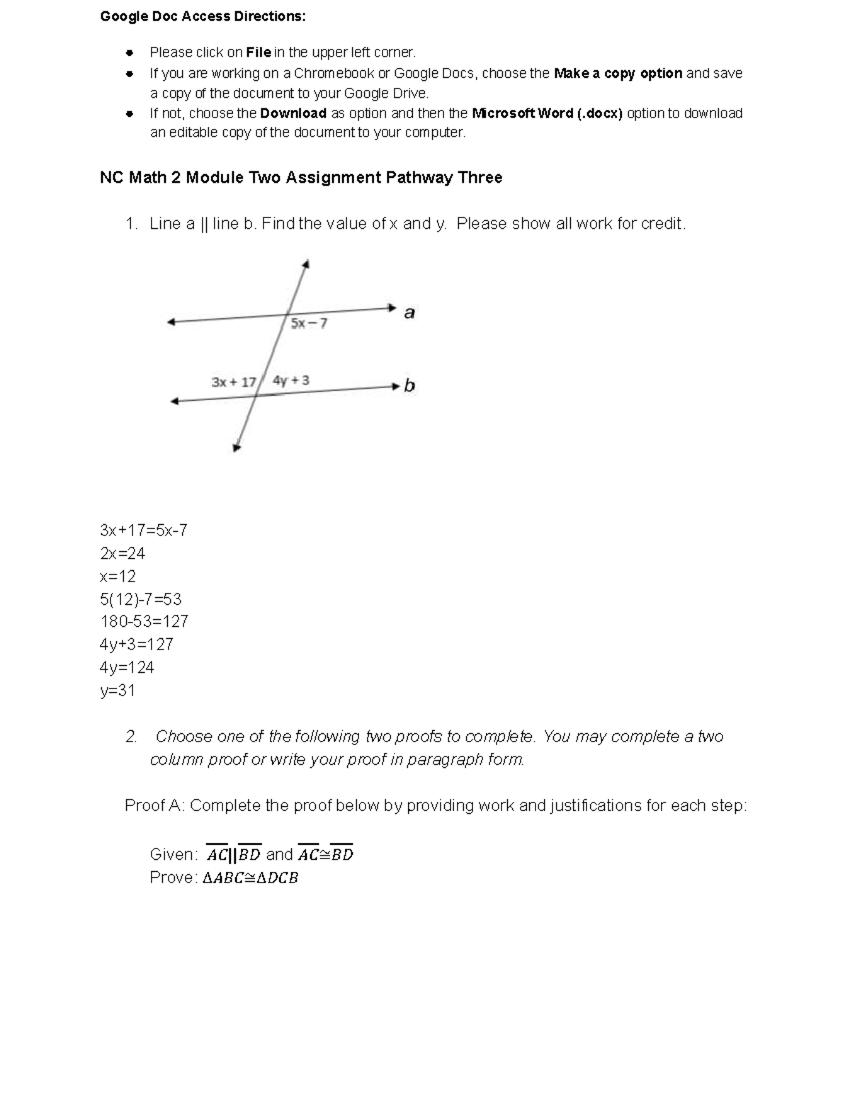 NC Math 2 Module 2 Assignment: Proofs and Directions - Studocu