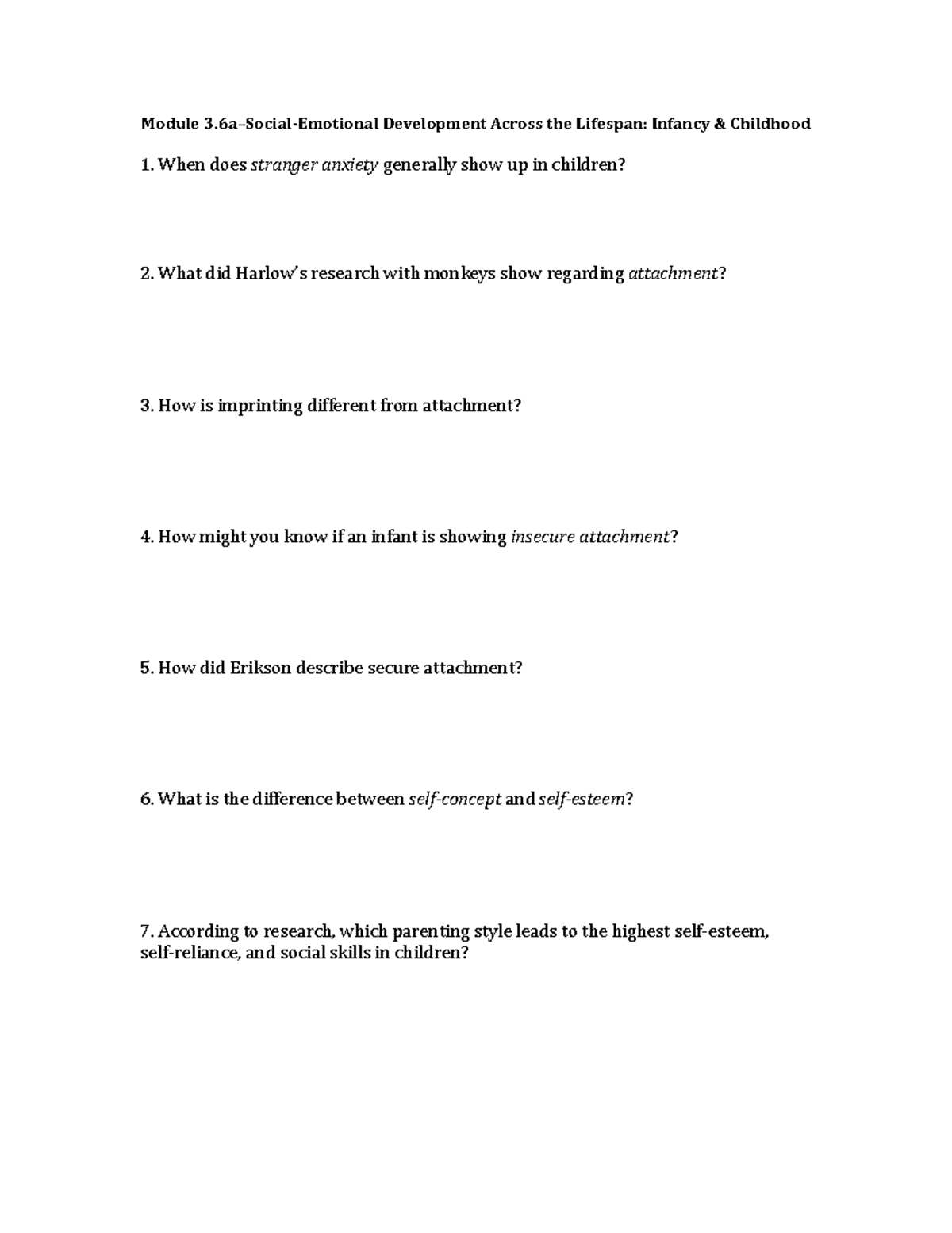 Module 3.6a–Social-Emotional Development Across the Lifespan Infancy ...