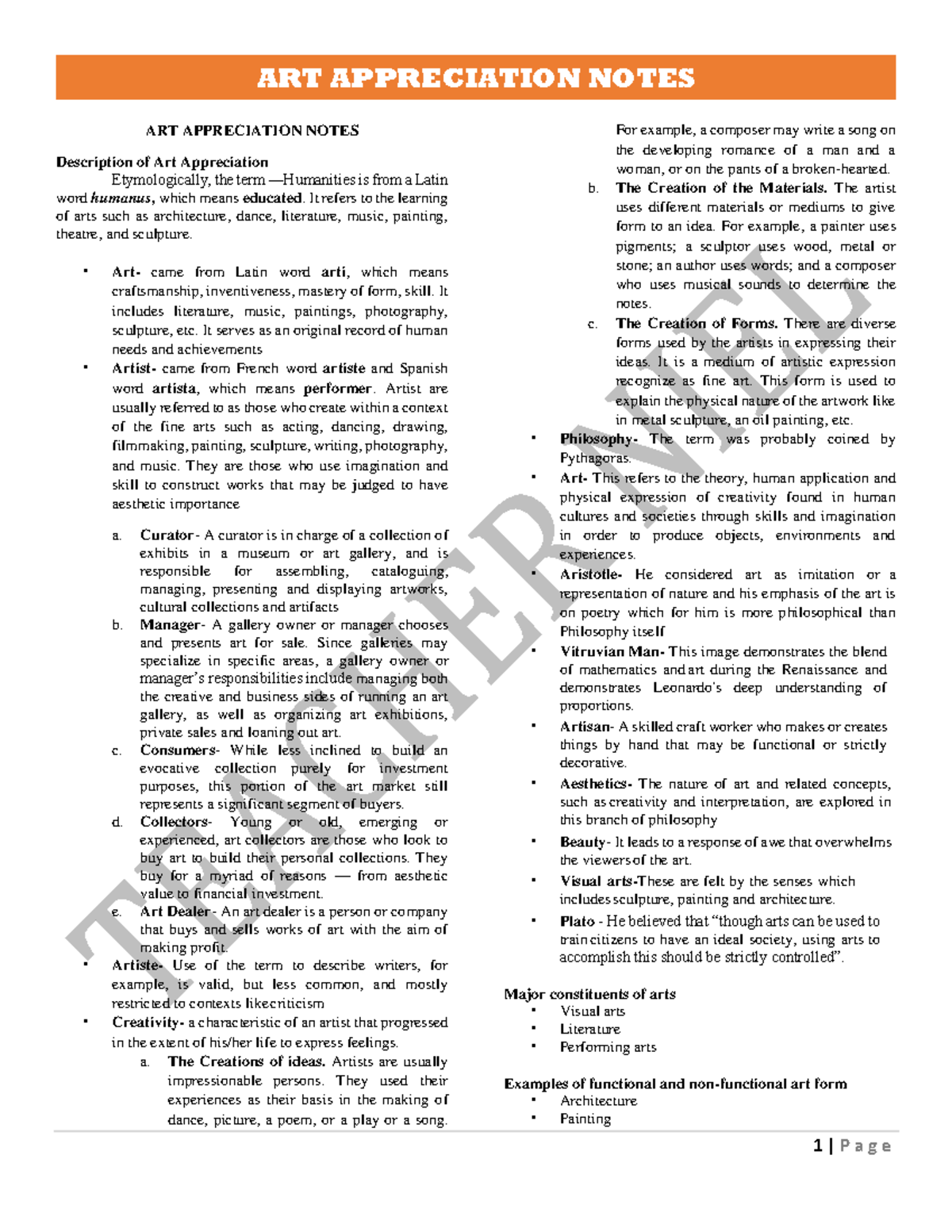 ART APPRECIATION NOTES: Understanding Art's History and Significance ...