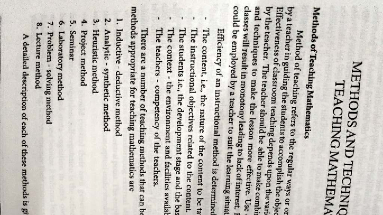 Teaching Methods in Mathematics: Inductive & Deductive Approaches - Studocu