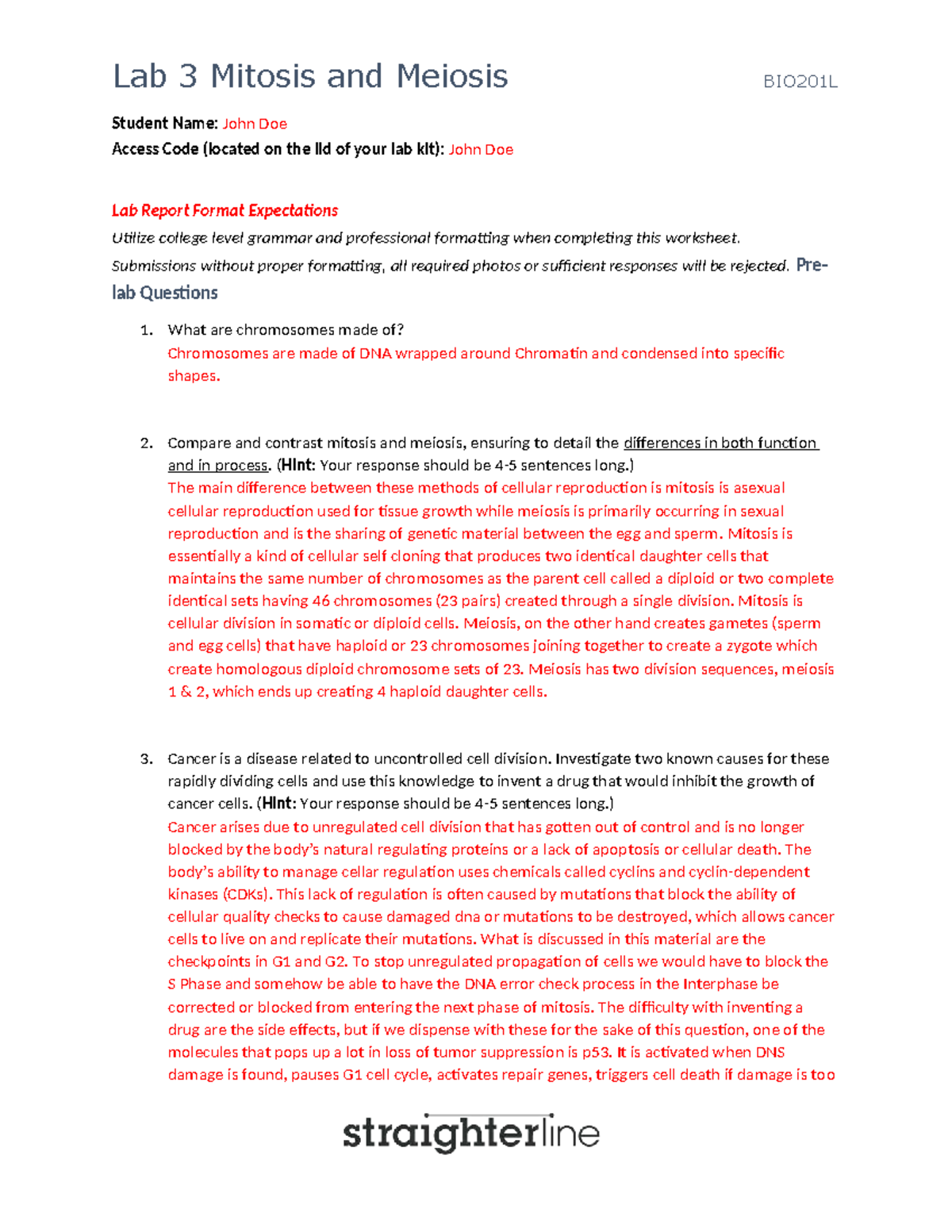 Lab 3: Mitosis and Meiosis Analysis - BIO201L - Studocu