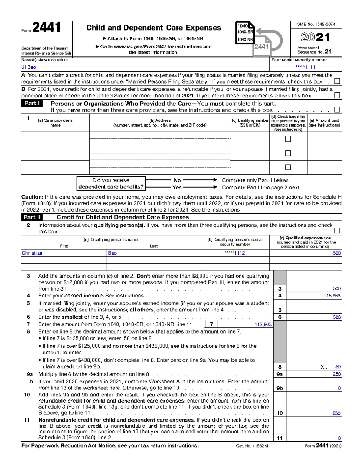 2021 Form 2441 - Here is all of the forms and the short paper needed to ...