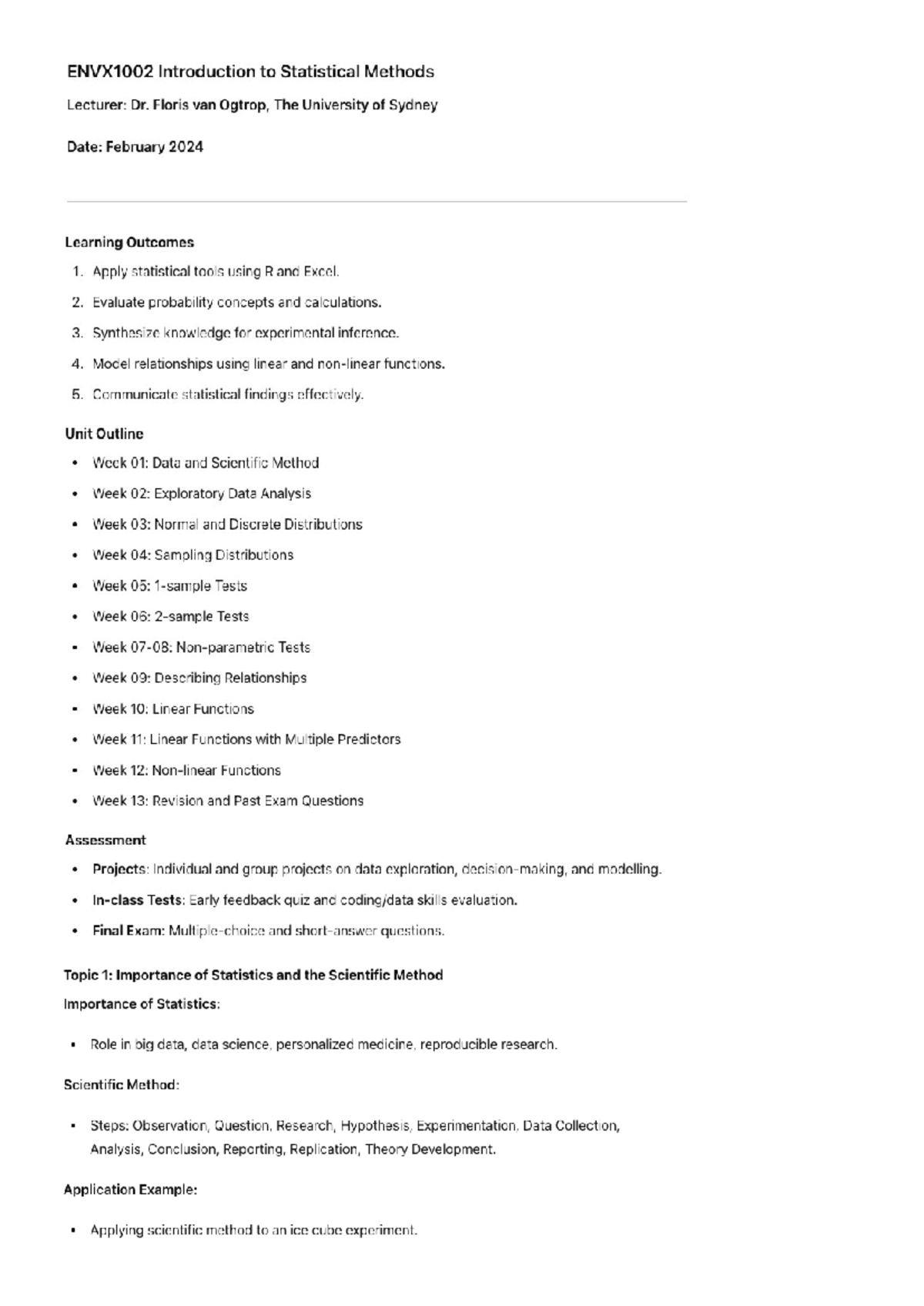 ENVX1002 Lecture Notes: Intro to Statistical Methods & EDA Overview ...